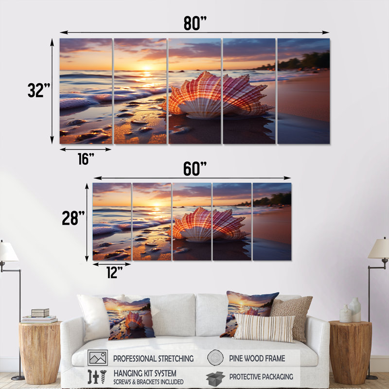 Dovecove Sunset Shoreline Treasures II - Coastal Beach 5 Piece Wall Art ...