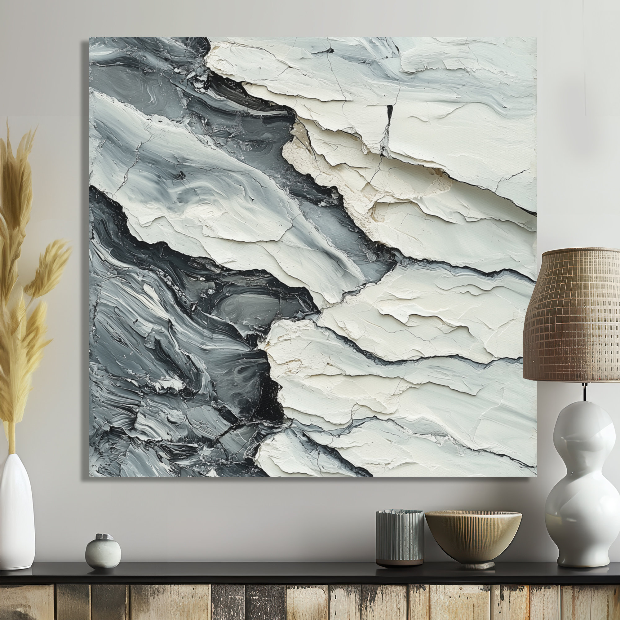 Ivy Bronx Modern Marble Drift Of Monochrome Ink III - Modern Marble ...