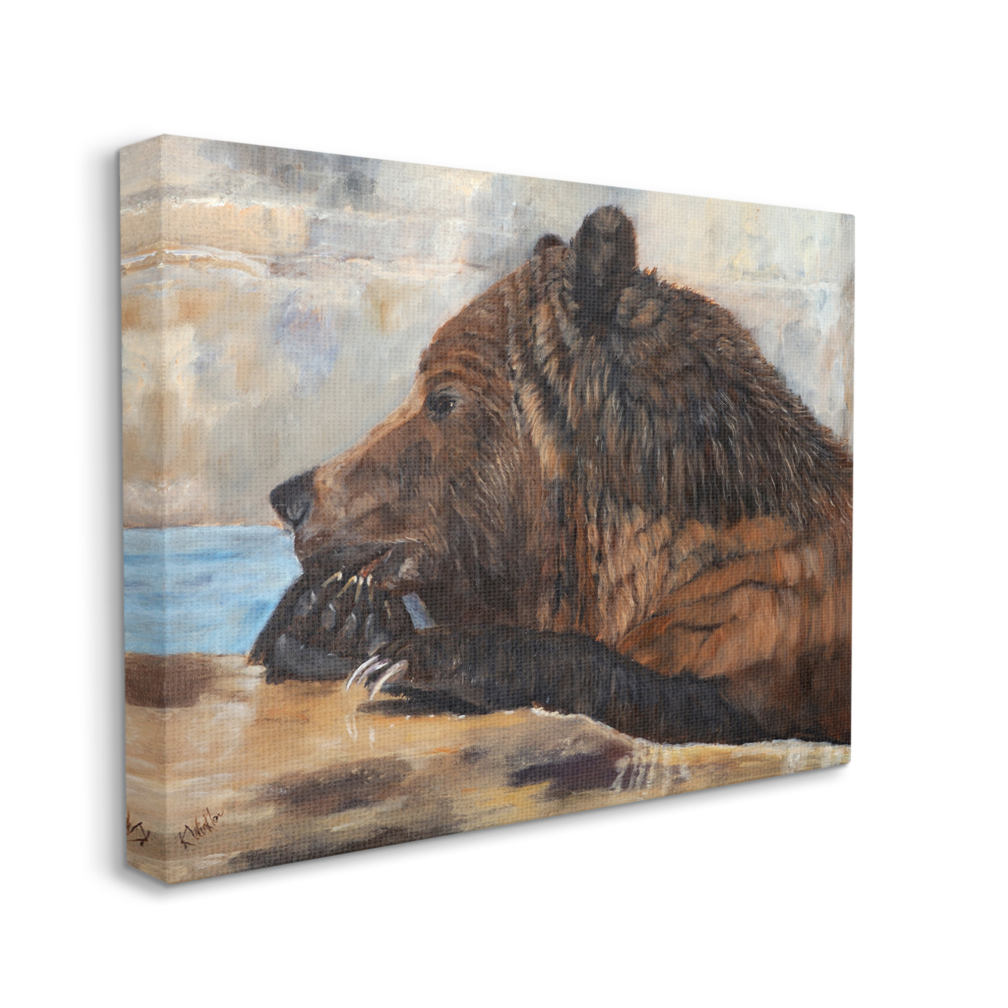 Stupell Industries Brown Bear Wildlife Lake Animal Canvas Wall Art By ...