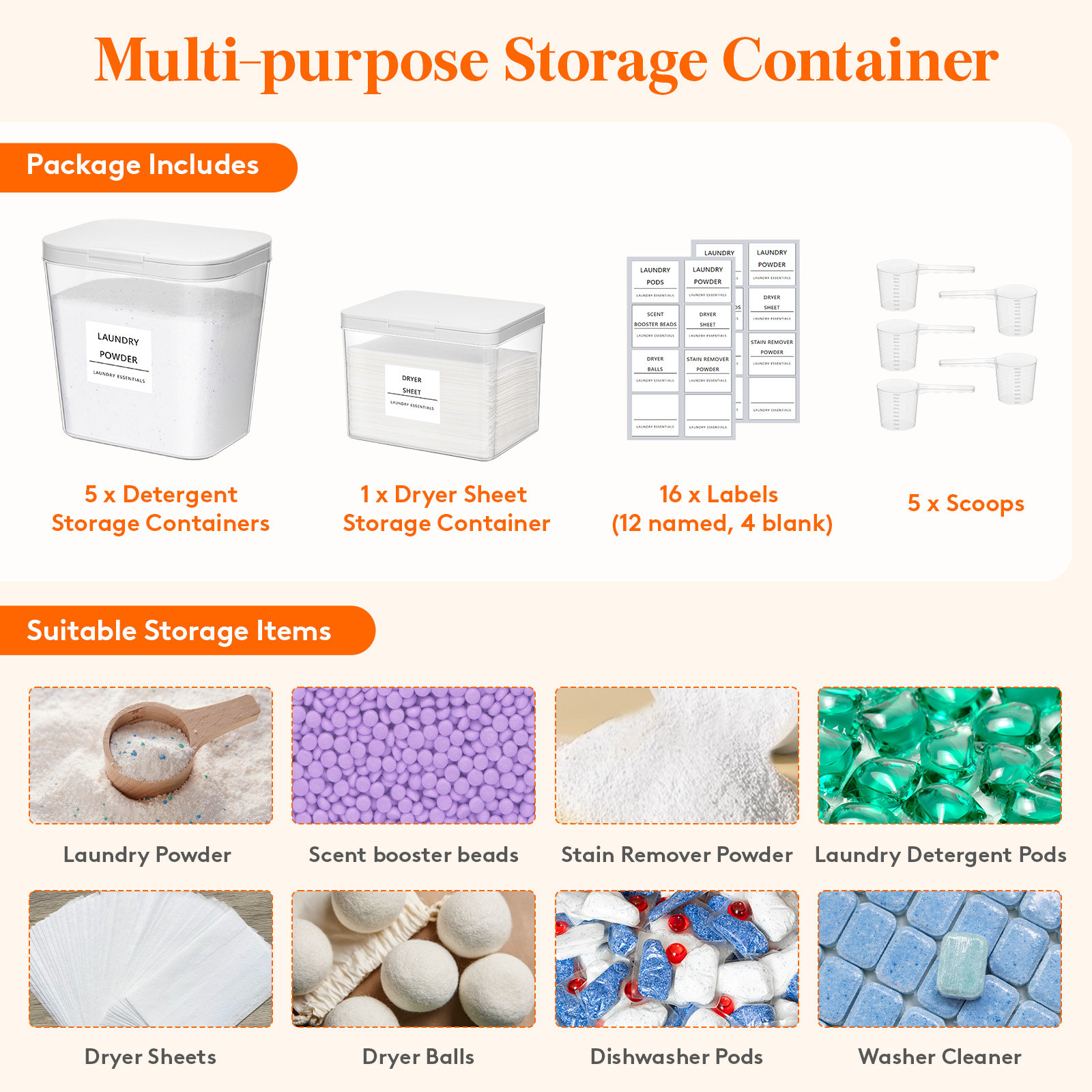 HomCom 6 Pack Laundry Pods Container & Dryer Sheet Holder Sets, Laundry ...