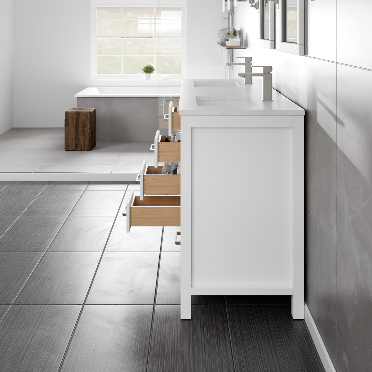 Eviva London 60"W X 18"D White Double Sink Bathroom Vanity With White ...