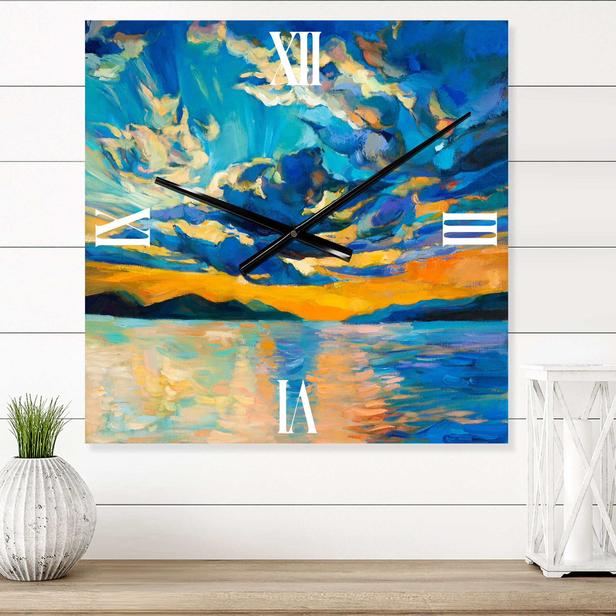 East Urban Home Cloudy Wide Open Sunset Over Ocean Horizon Wall Clock ...