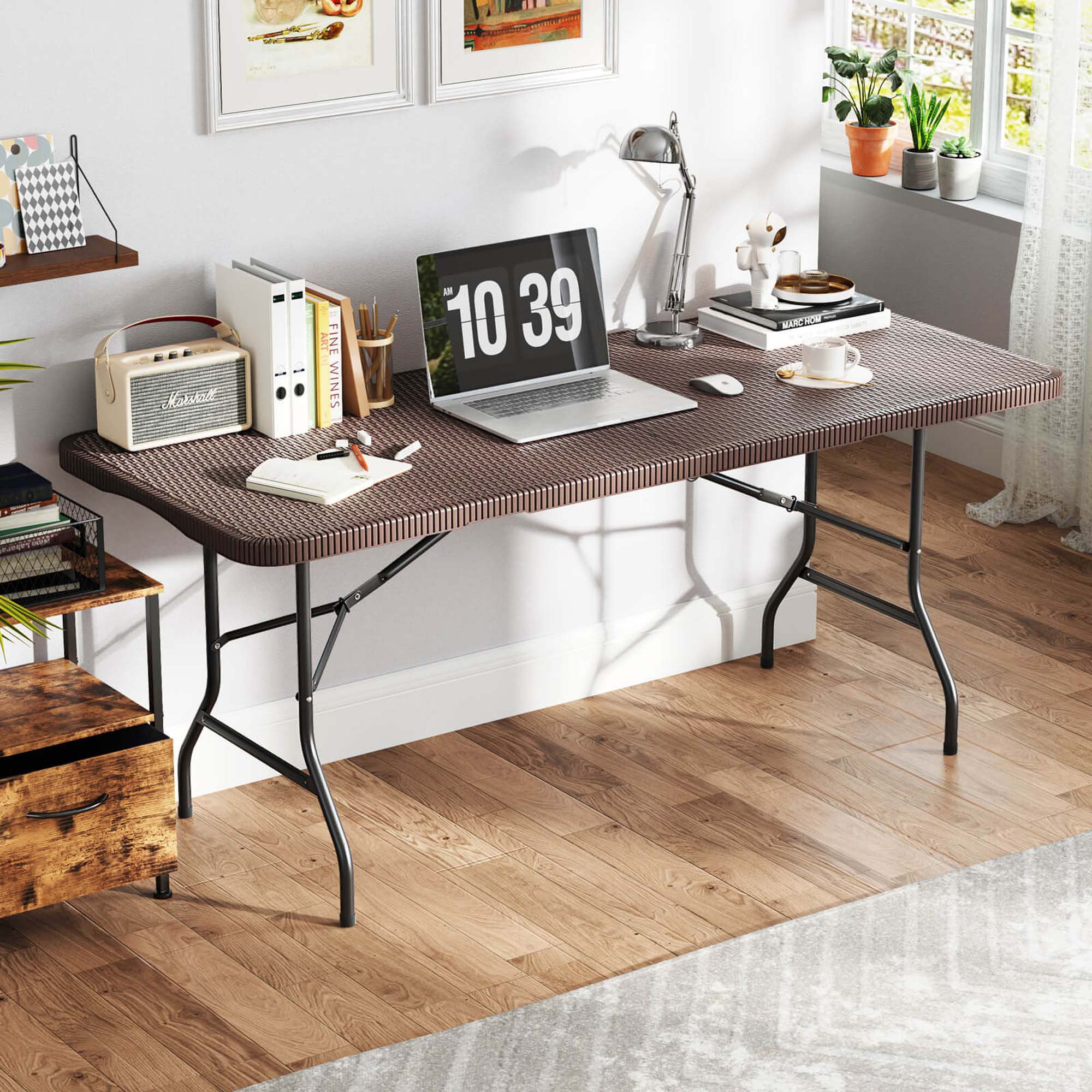 Topbuy Fold-in-half Table With Rattan-like Hdpe Tabletop Safe Lock ...