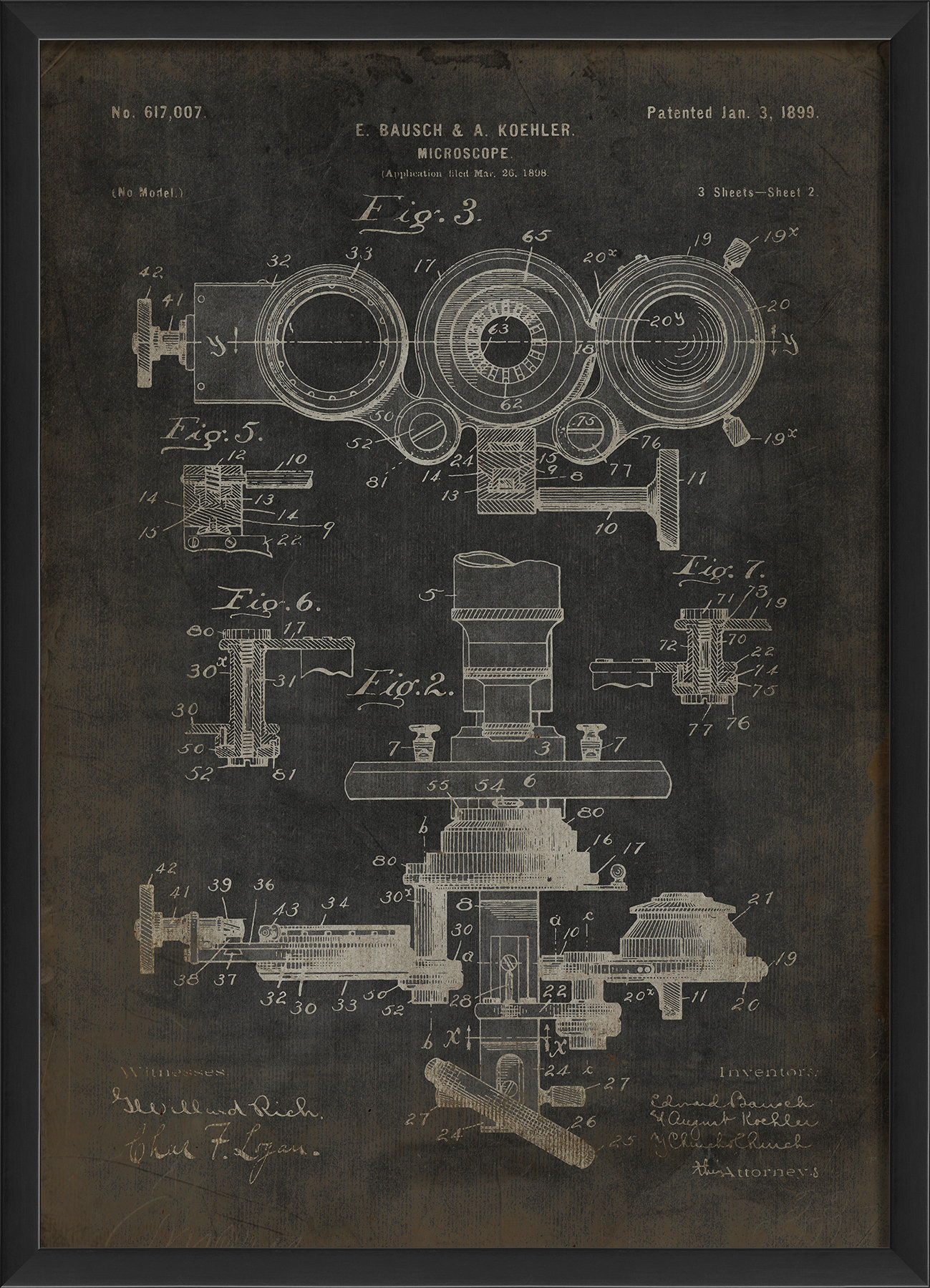 17 Stories 'Bauch Koehler Microscope Detail Patent' Framed Graphic Art ...
