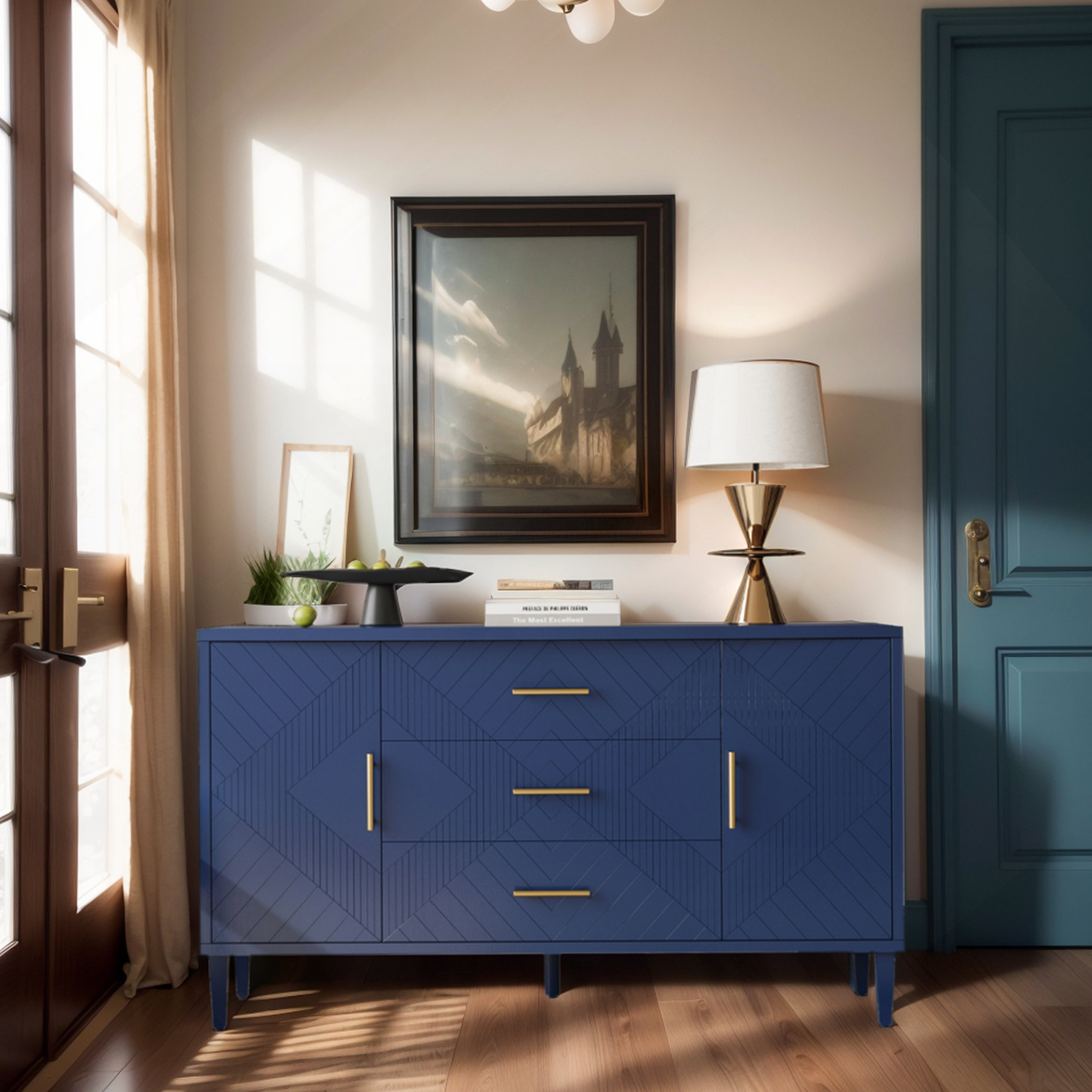 Red Barrel Studio® 2-Door 3-Drawer Cabinet With Carved Effect, For ...