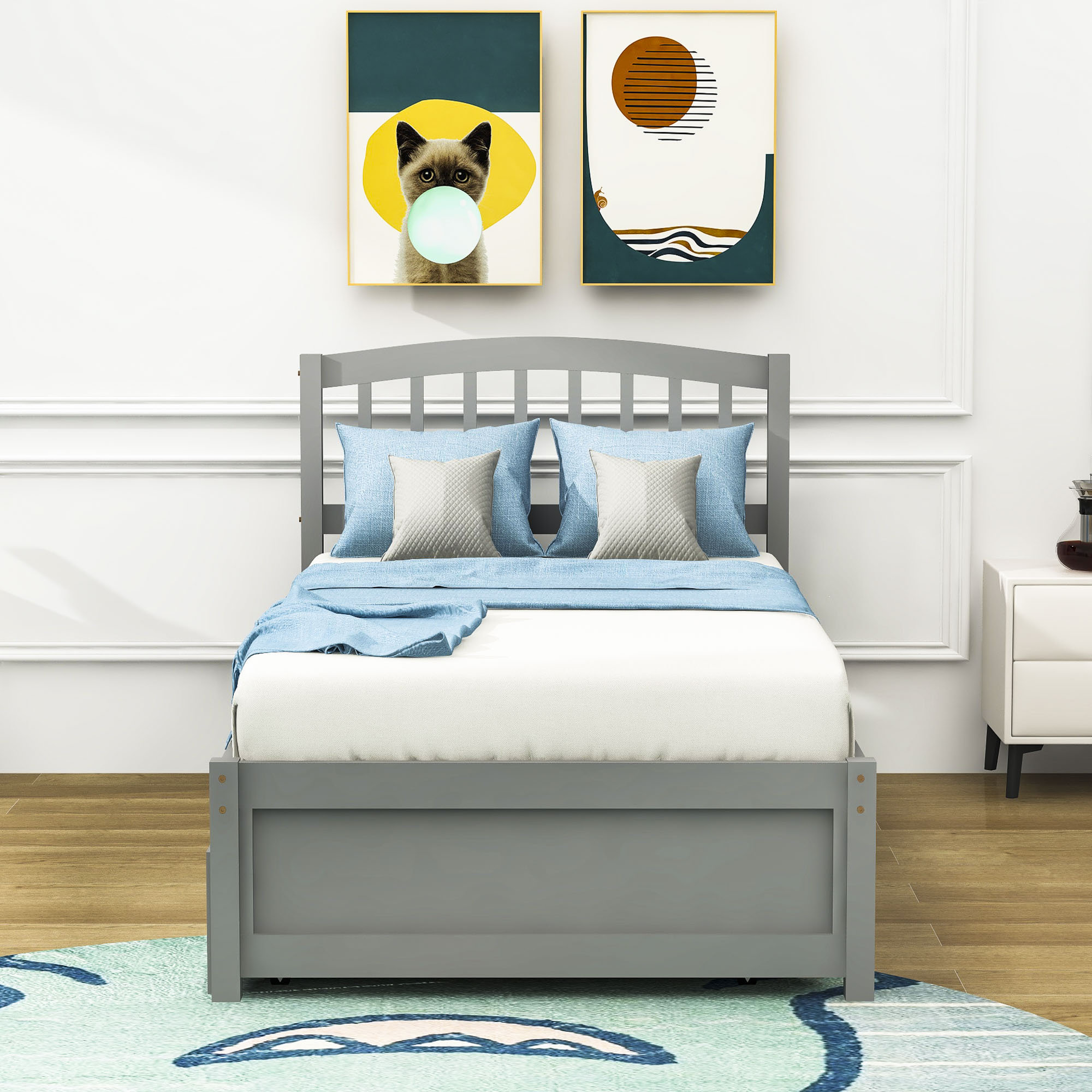 Red Barrel Studio® Twin Size Platform Bed with Trundle and Headboard ...