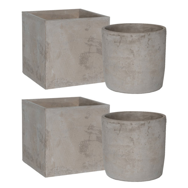 IDEALIST 4 PCS Small Grey Indoor Concrete Herb Pots: 2 PCS Round + 2 ...