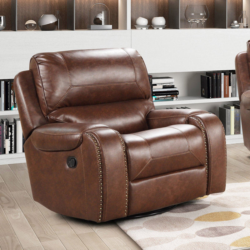 Latitude Run® Achern Leather-Air Nailhead Swivel Glider Recliner | Wayfair