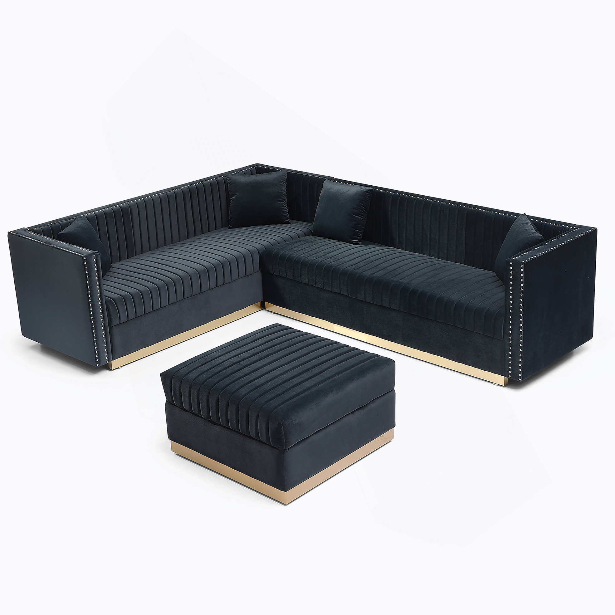 Everly Quinn Contemporary Vertical Channel Tufted Velvet Sectional Sofa ...
