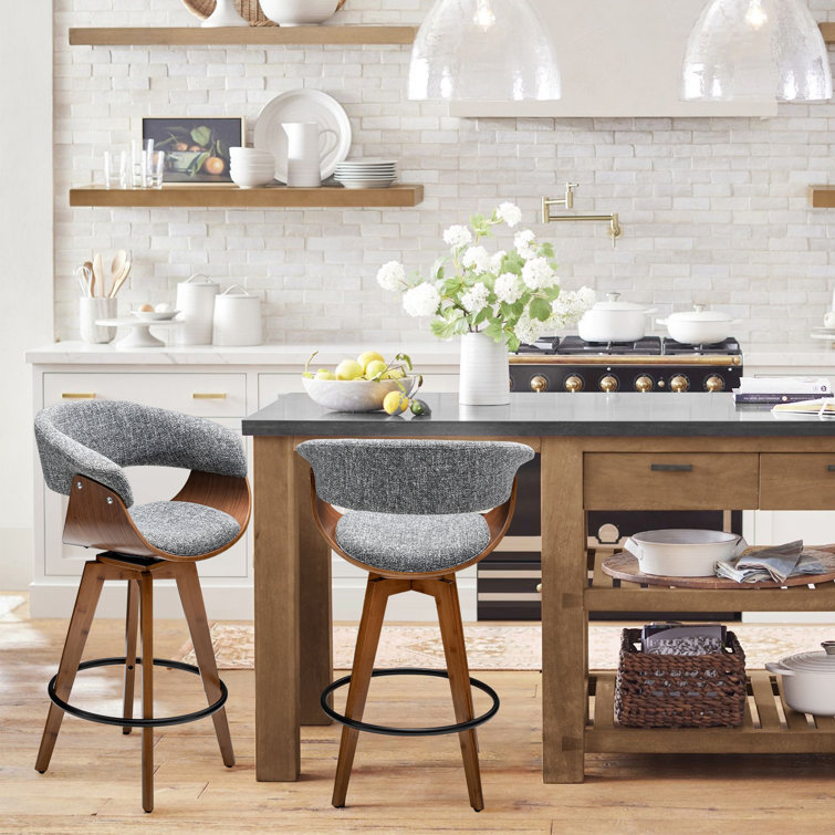 George Oliver Joeanne Swivel 26'' Linen Counter Stool & Reviews | Wayfair