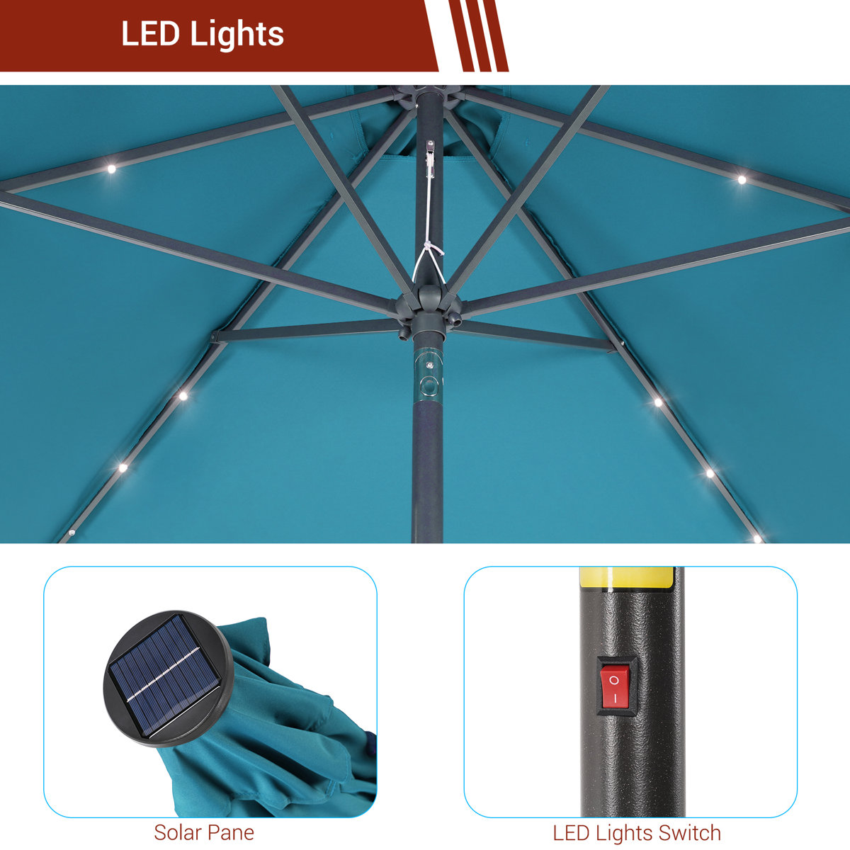 Arlmont & Co. Romeka 108'' ×72'' Rectangle Market Umbrella with Solar ...