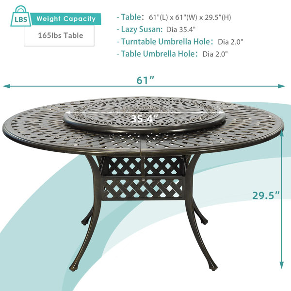 Meetwarm Outdoor 61" Round Patio Dining Table With Detachable Lazy ...
