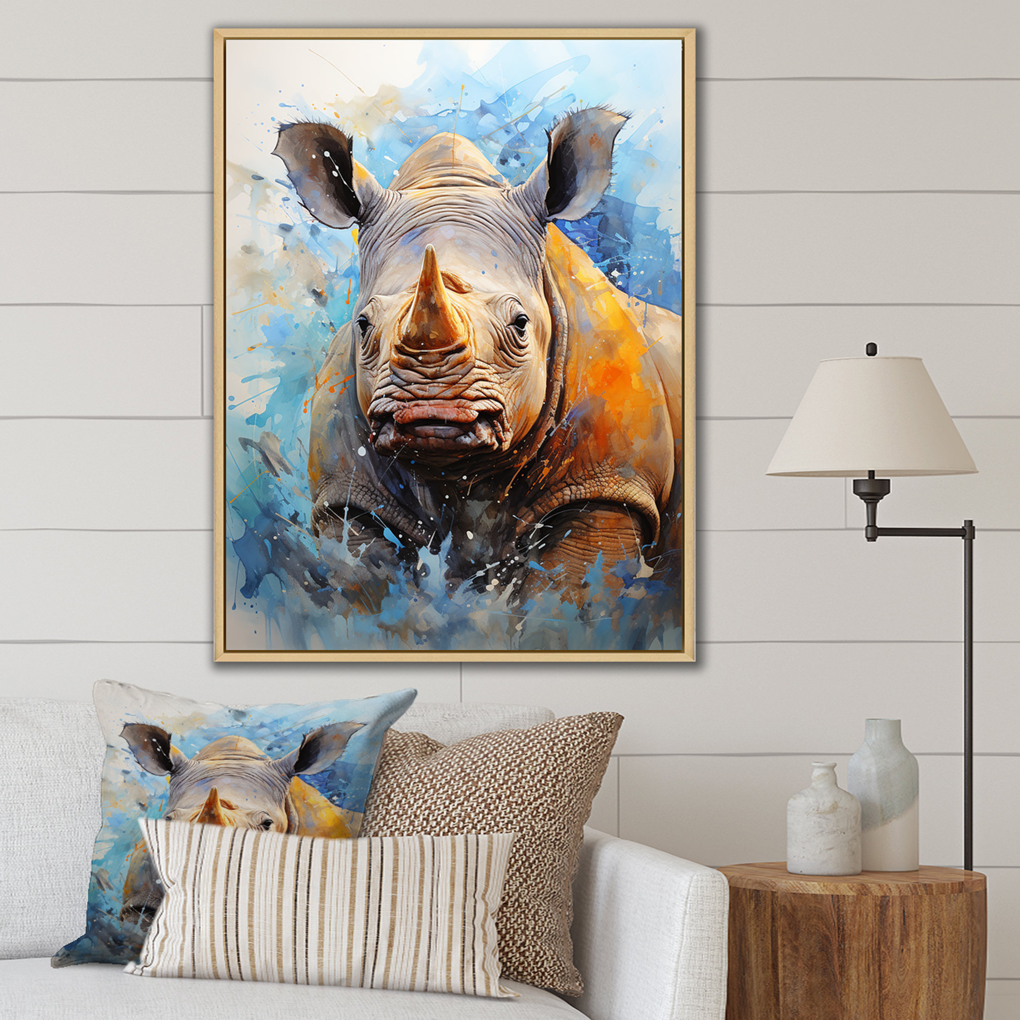 Bungalow Rose Grey Rhinoceros On The Hunt - Rhinoceros Wall Art | Wayfair