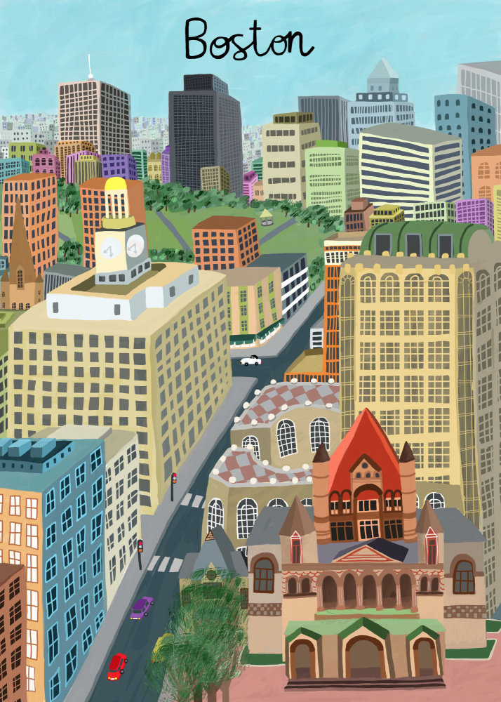 Lark Manor Trinity Church and Boston City Skyline by Artist Carla Daly ...