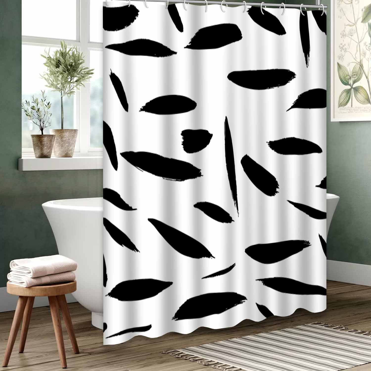 East Urban Home White Waterproof Shower Curtain,Brush Grunge Black ...
