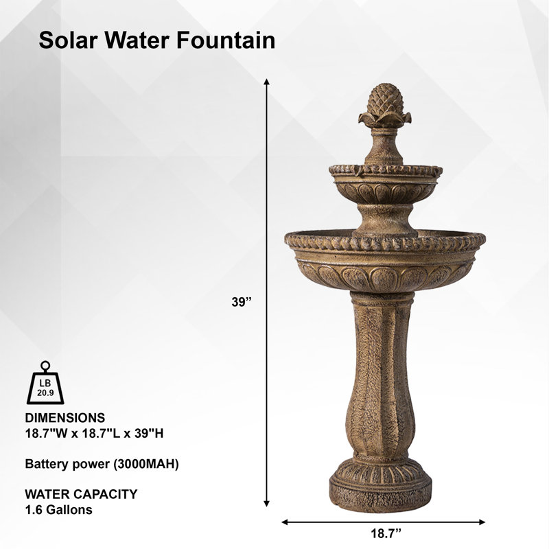 Astoria Grand Haygazun 39" Solar Water Fountain, 2-Tier, Outdoor, Sand ...