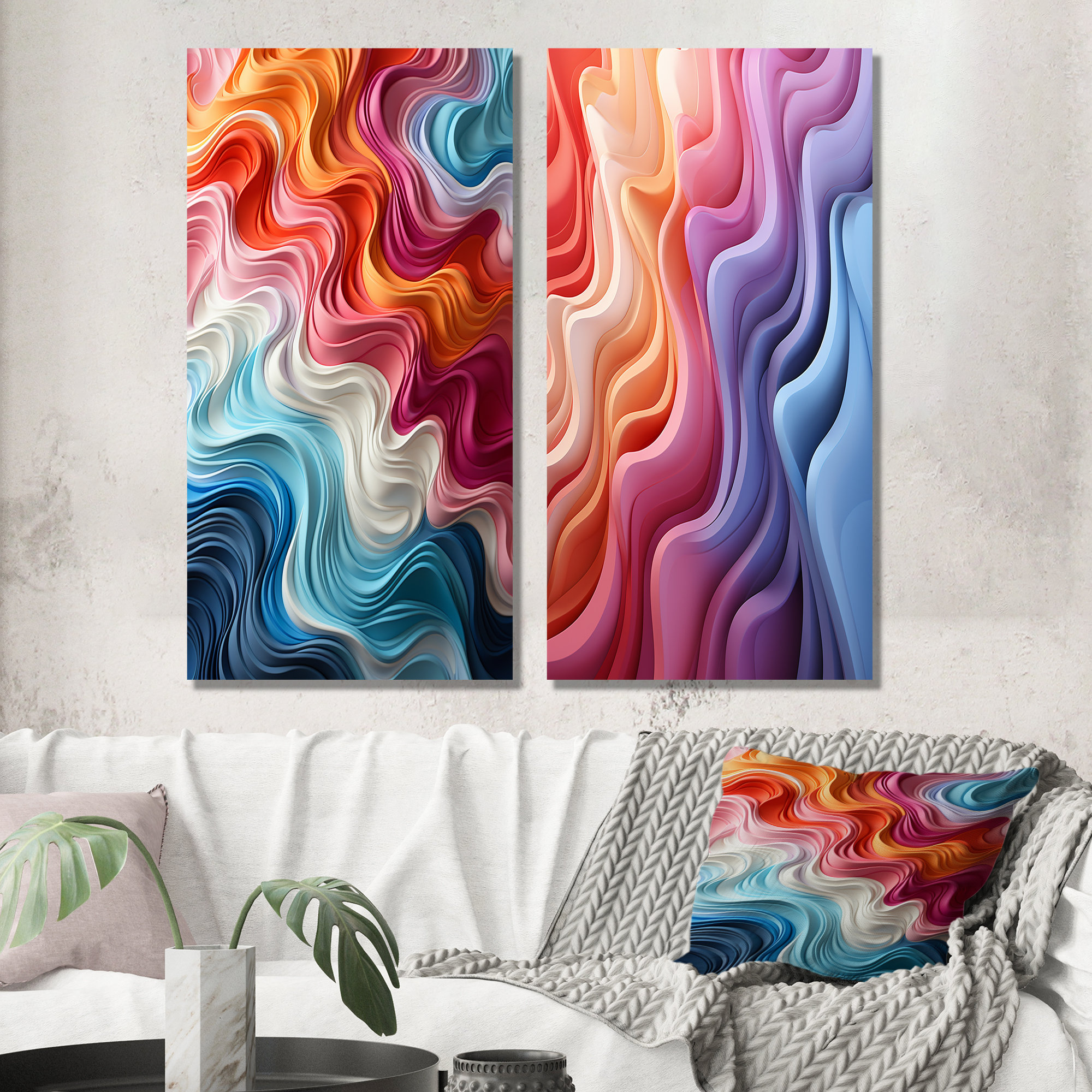 Ivy Bronx Multicolor Op Art Illusory Depth - Abstract Collages Metal Wall Art Prints Set Of 2 ...