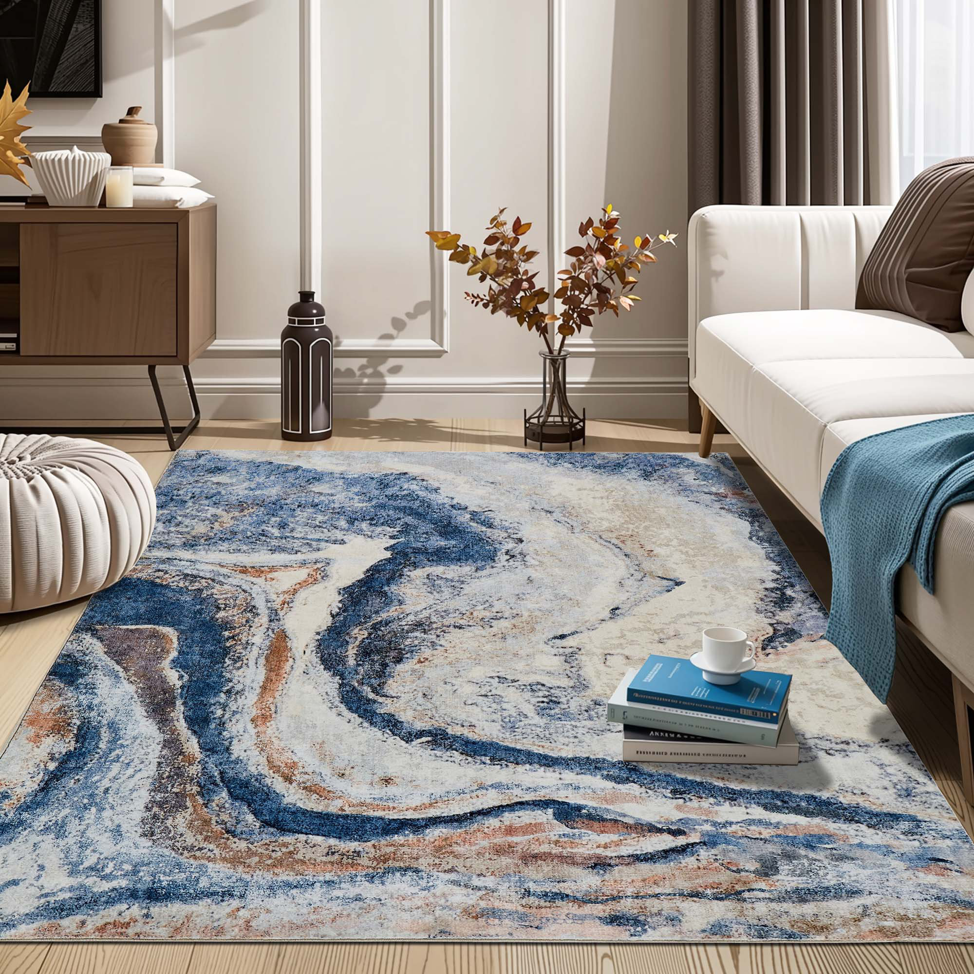Orren Ellis 3-Sizes Of Blue Abstract Faux Cashmere Area Rugs | Wayfair