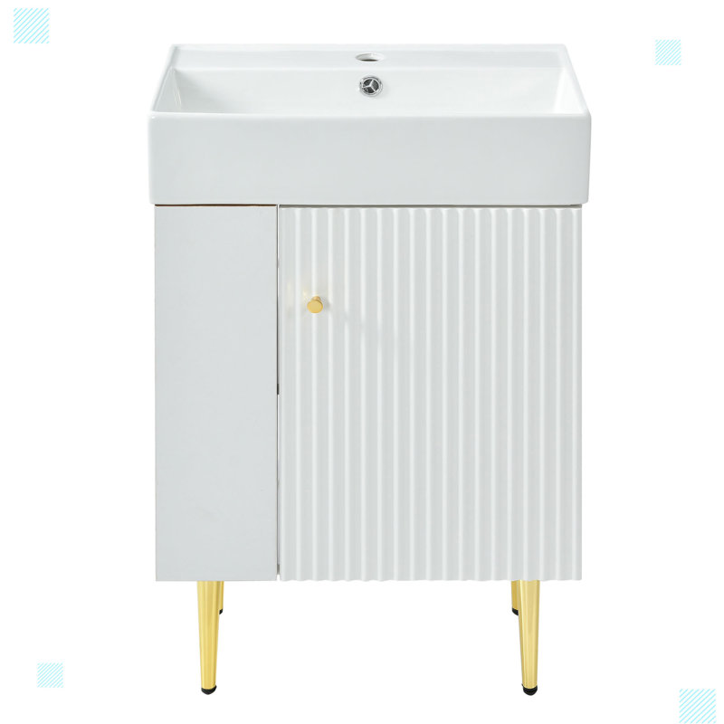 Mercer41 Adysan Bathroom Storage Cabinet, Single Ceramic Sink, Left ...