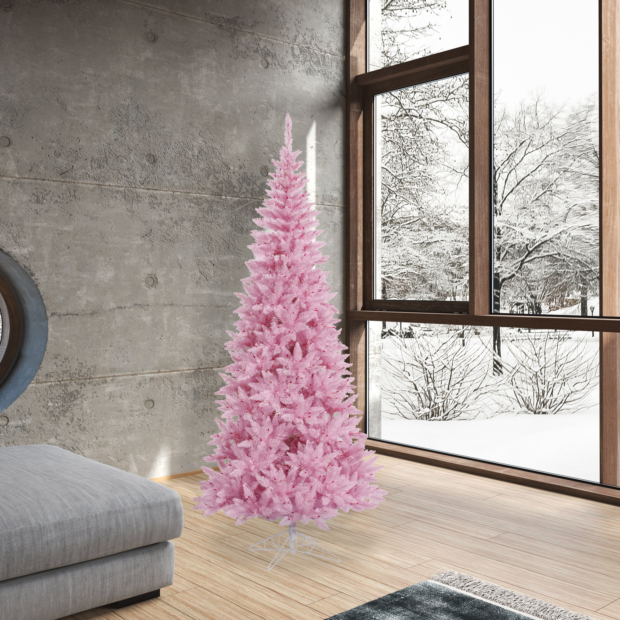 Millwood Pines Sapin de Noël artificiel rose 6,5 pi avec base Rose et ...