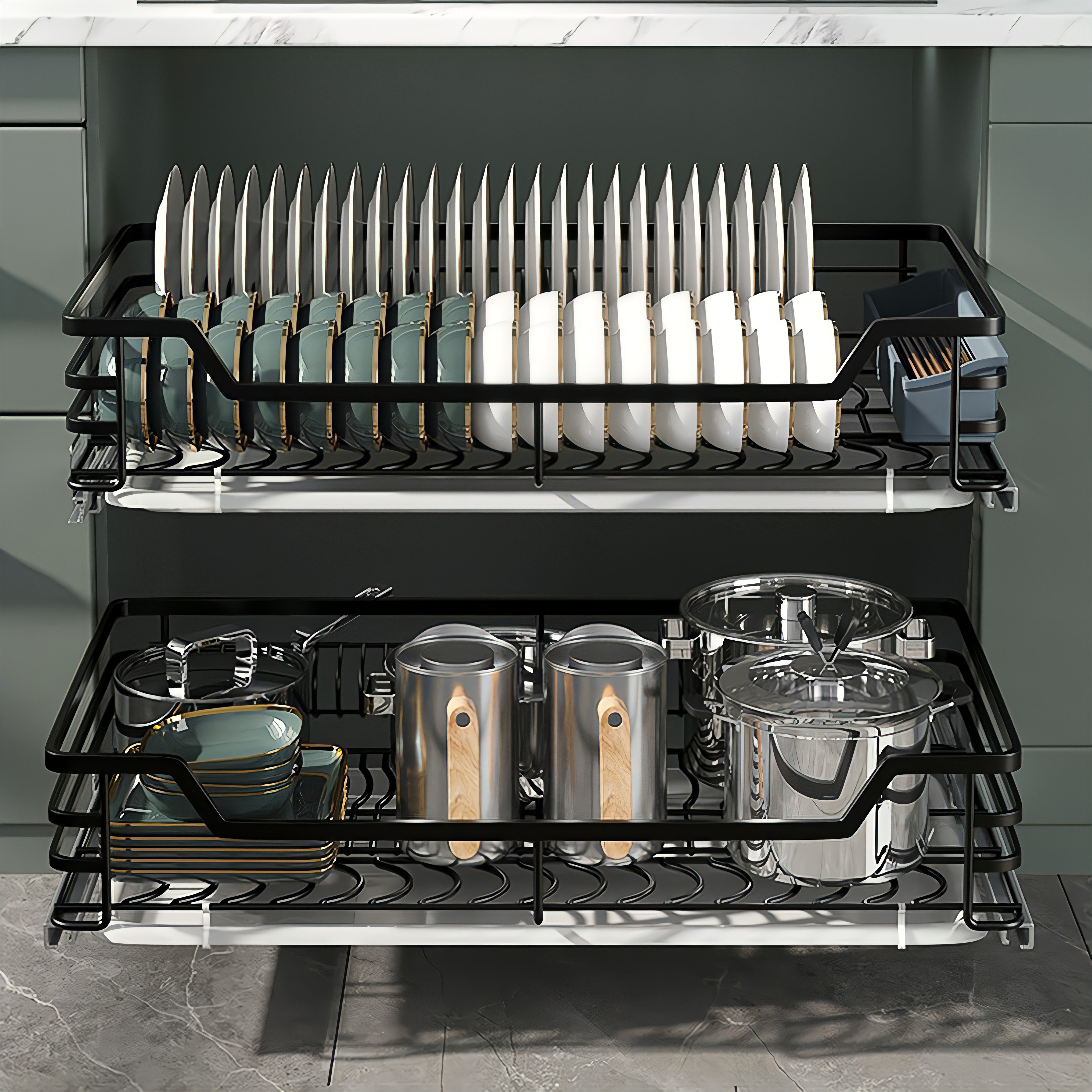 Rebrilliant 2 Tier Stainless Steel Pull Out Kitchen Cabinet Drawer ...