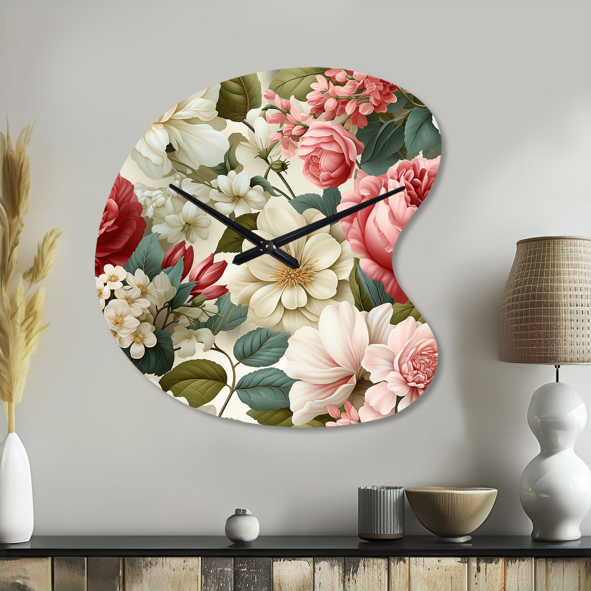 Design Art Antique Rose Muted Green Garden - Floral Unique Shape Metal ...