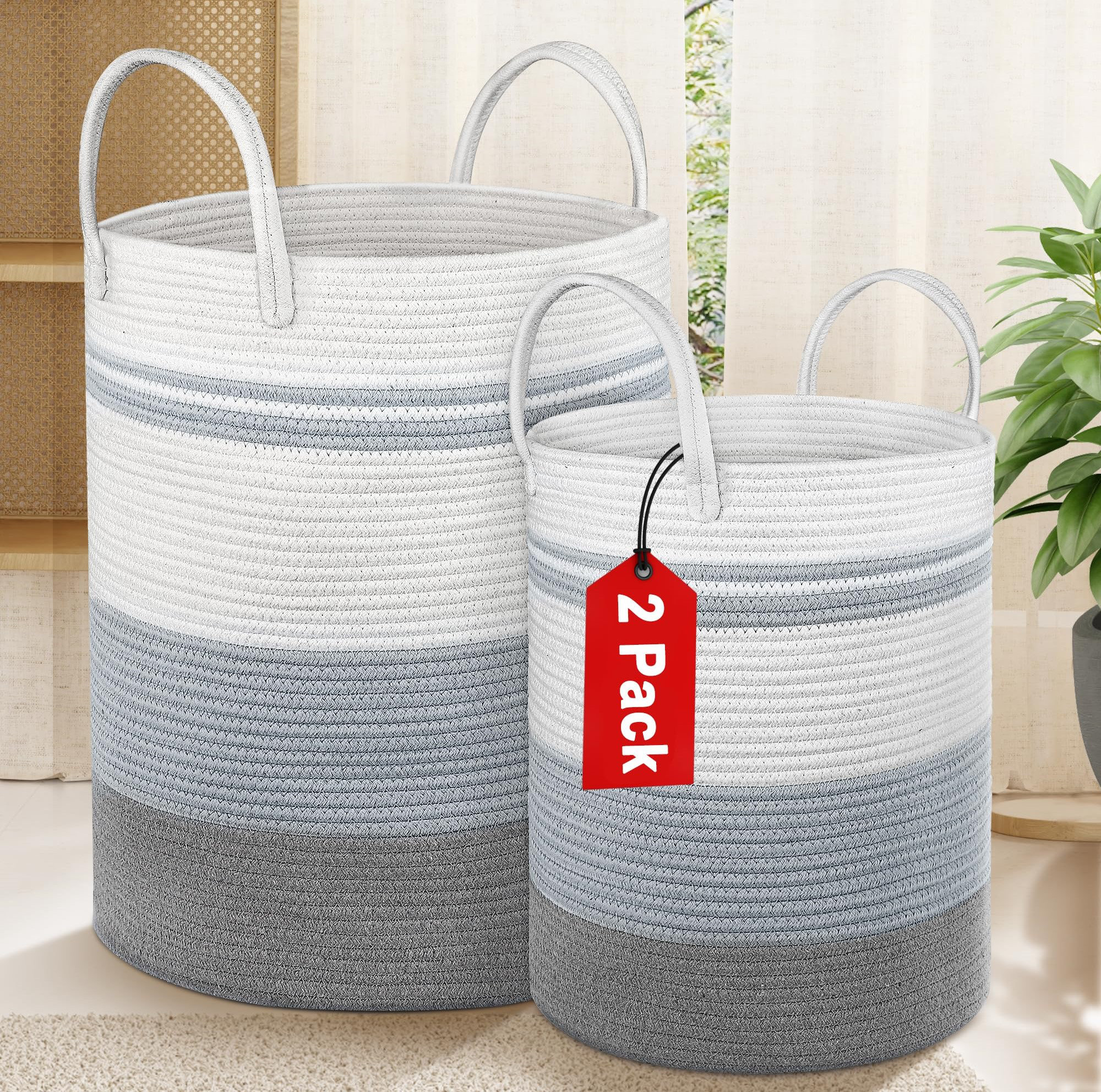 Latitude Run® 2 Pack Large Laundry Baskets, Cotton Laundry Hamper ...
