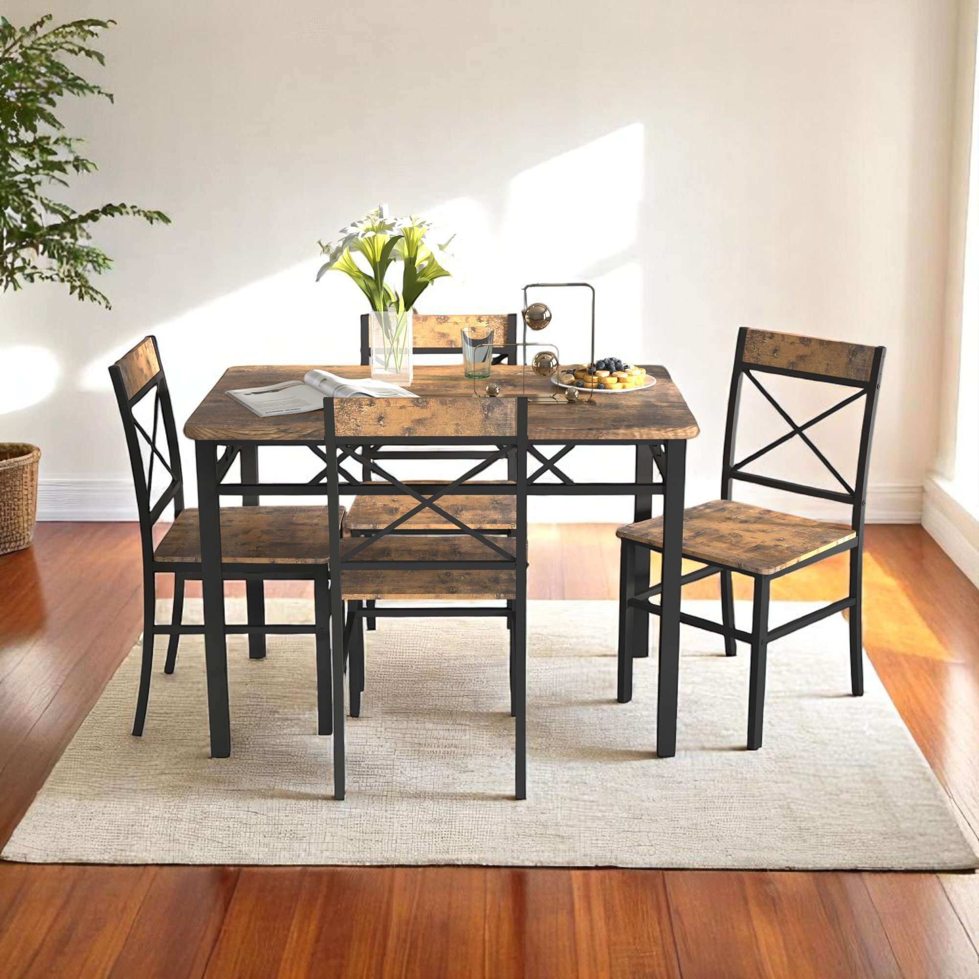17 Stories Leday 5 - Piece Family Dining Set, Dining Table With Chairs ...