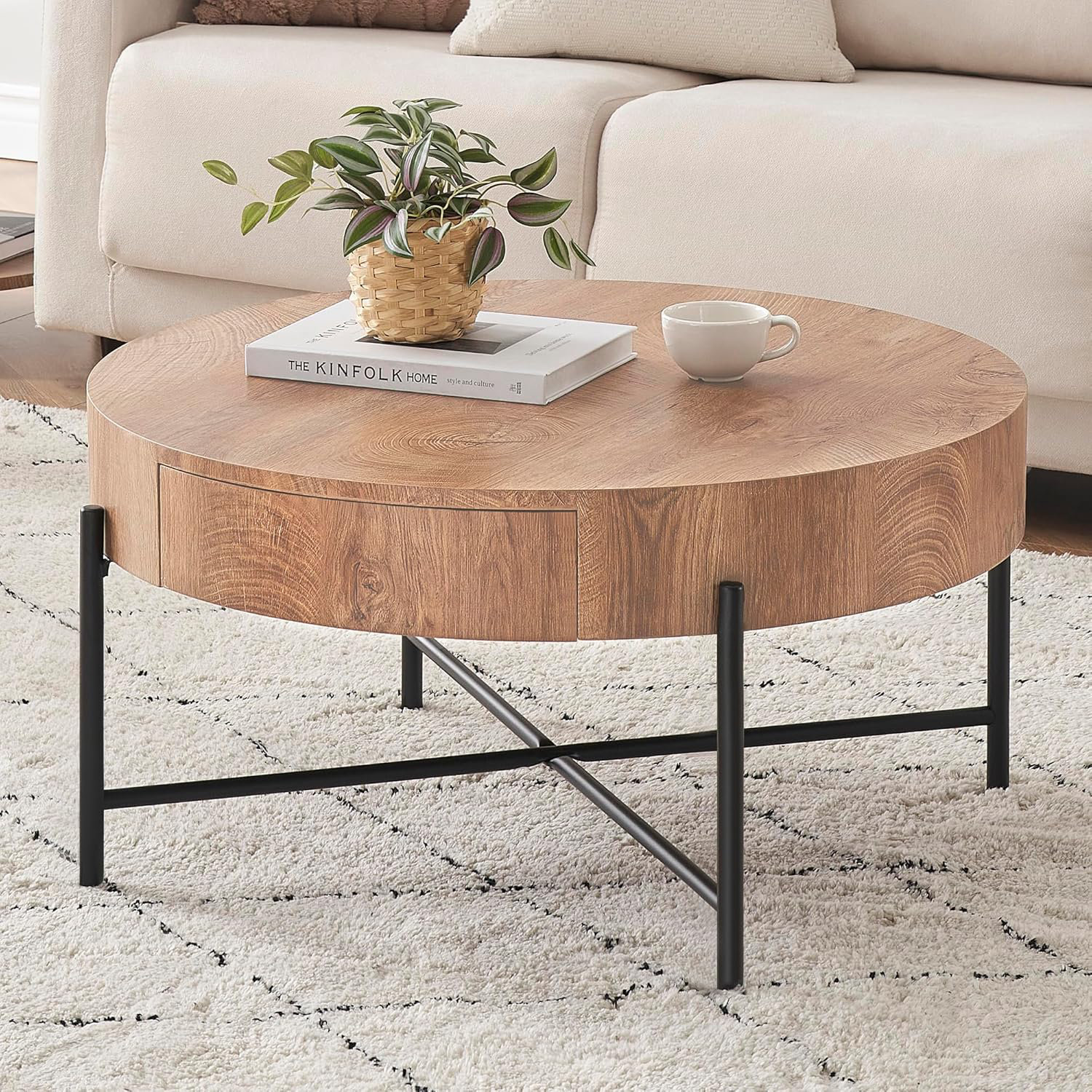 17 Stories Evansdale End Table Round Side Table With Drawer Circle End ...