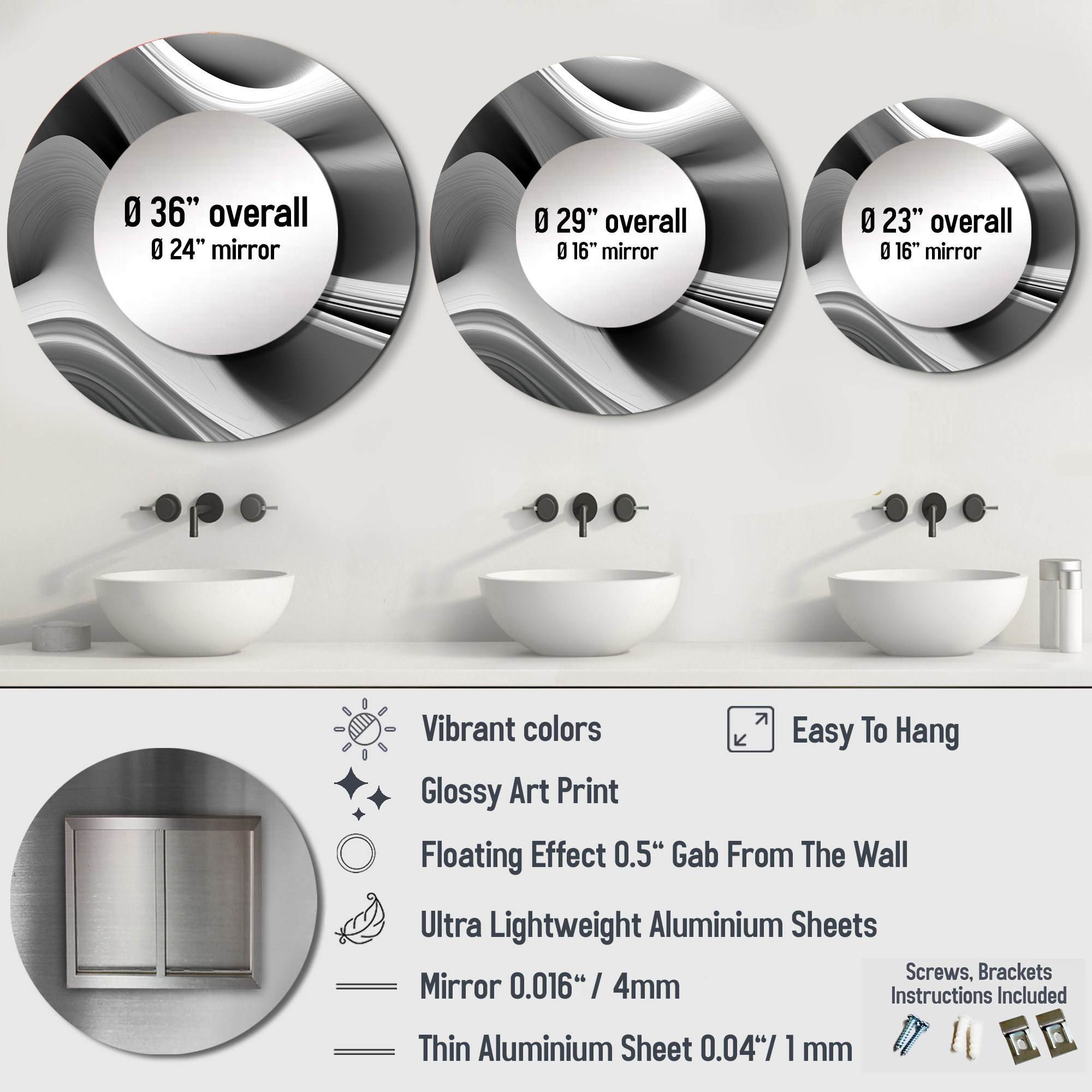 East Urban Home White Black Infinite Ripples - Modern Waves Round ...