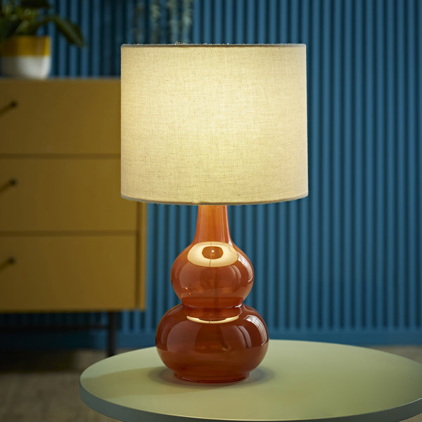 George Oliver Zilwaukee Natural Linen Shade Burnt Orange Glass Table ...