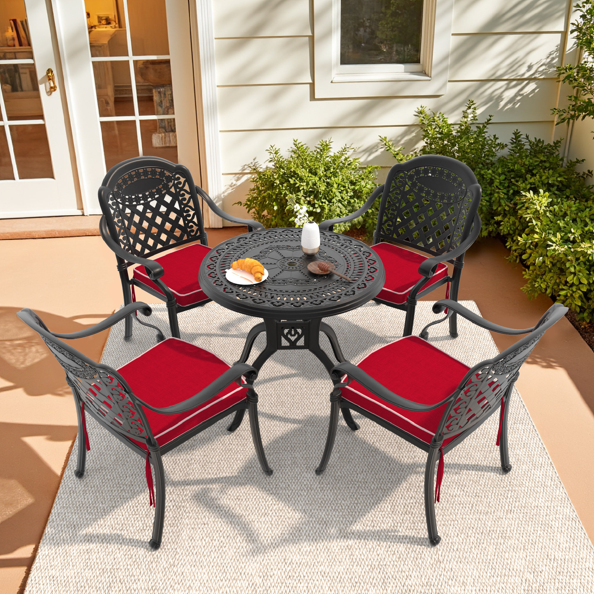 Bloomsbury Market 5-Piece 31.5-inch Round Table Cast Aluminum Outdoor ...