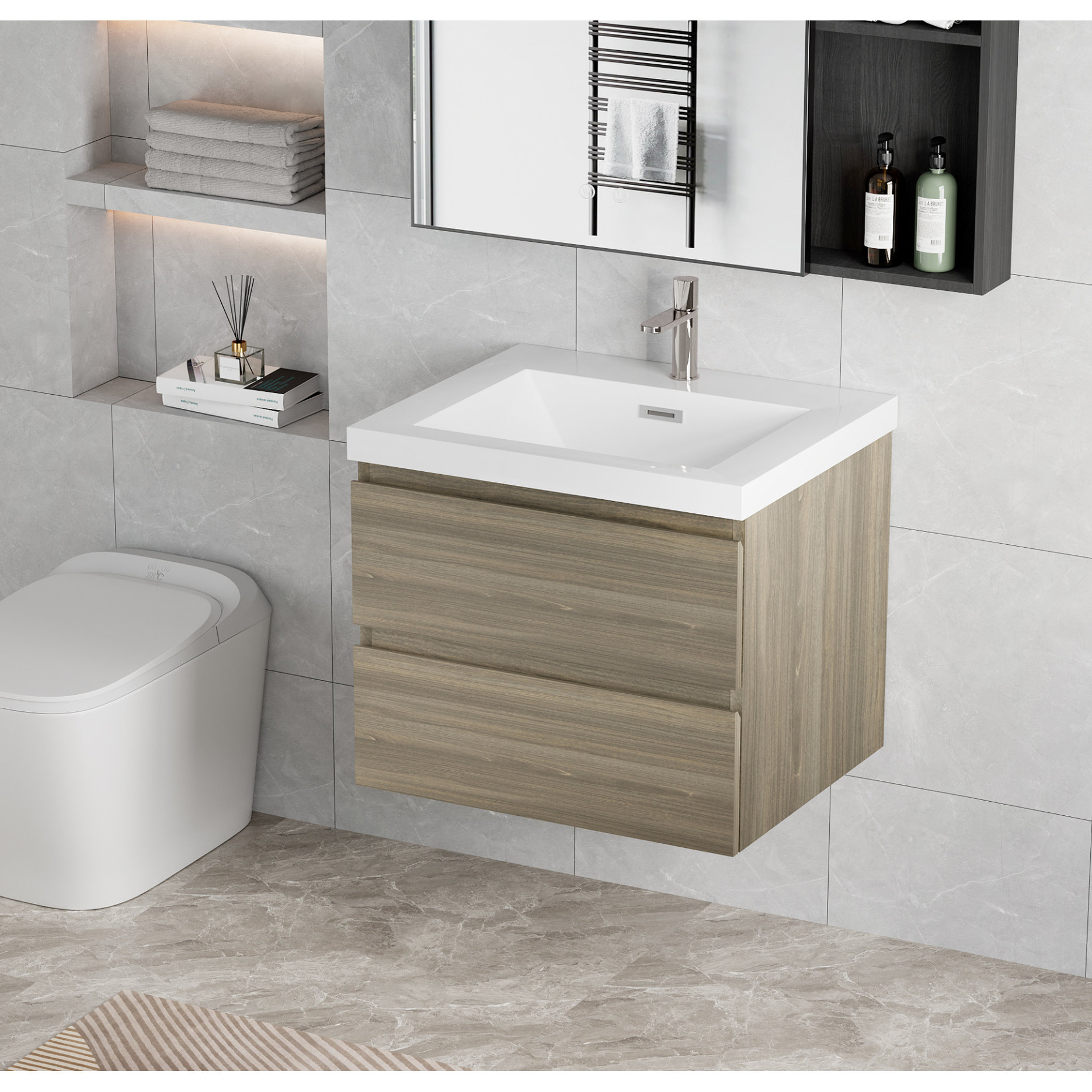 Wrought Studio™ Floating Bathroom Vanity Sink 30", Wall Mounted Shelf ...