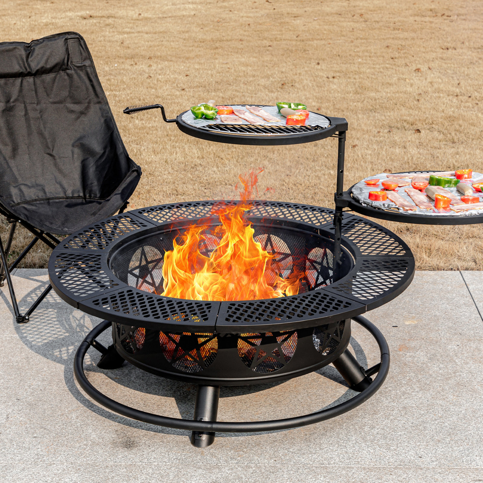 Red Barrel Studio® Fire Pit With 2 Grills, Wood Burning Fire Pits For ...