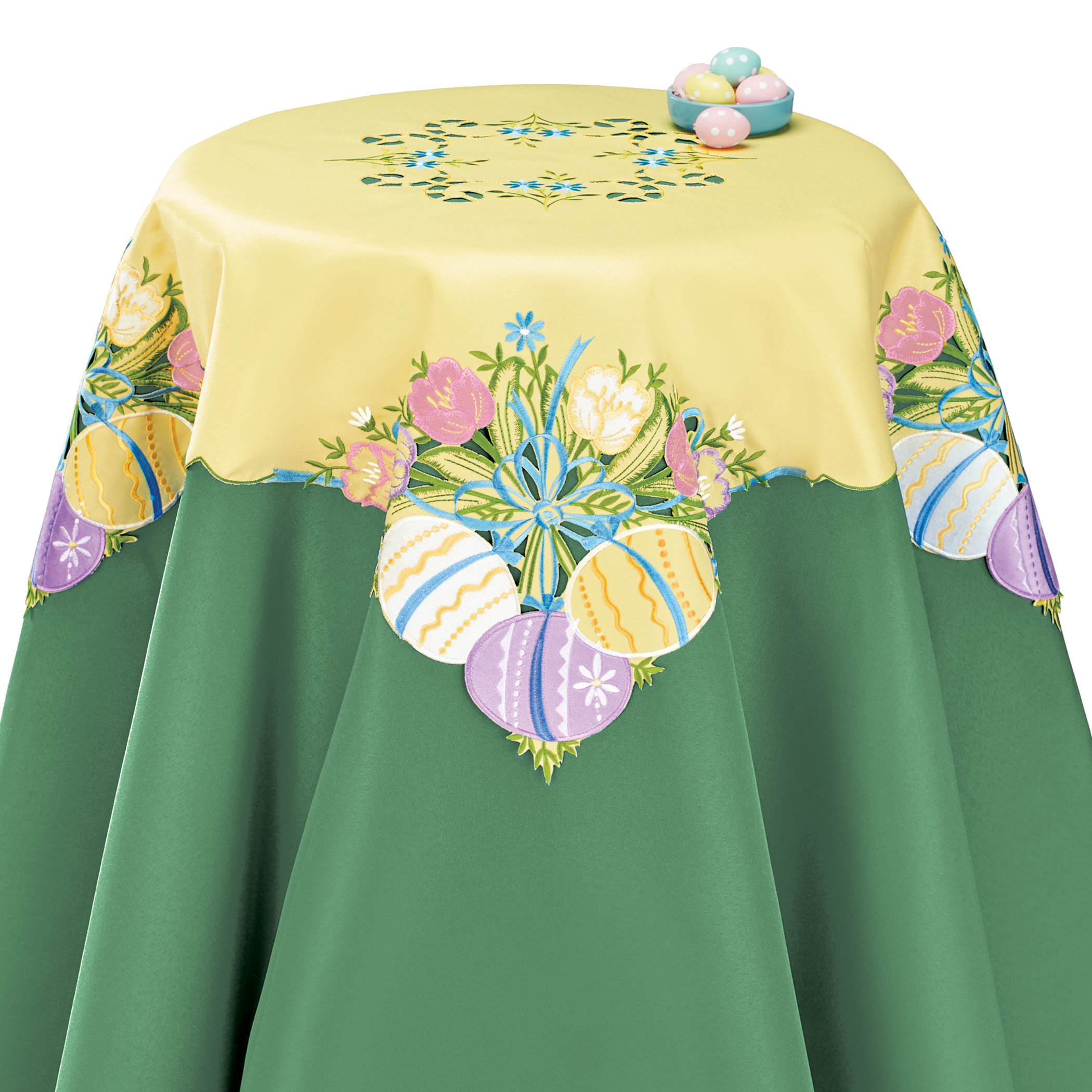 The Holiday Aisle® Embroidered Easter Eggs Faux Suede Tulips Table ...