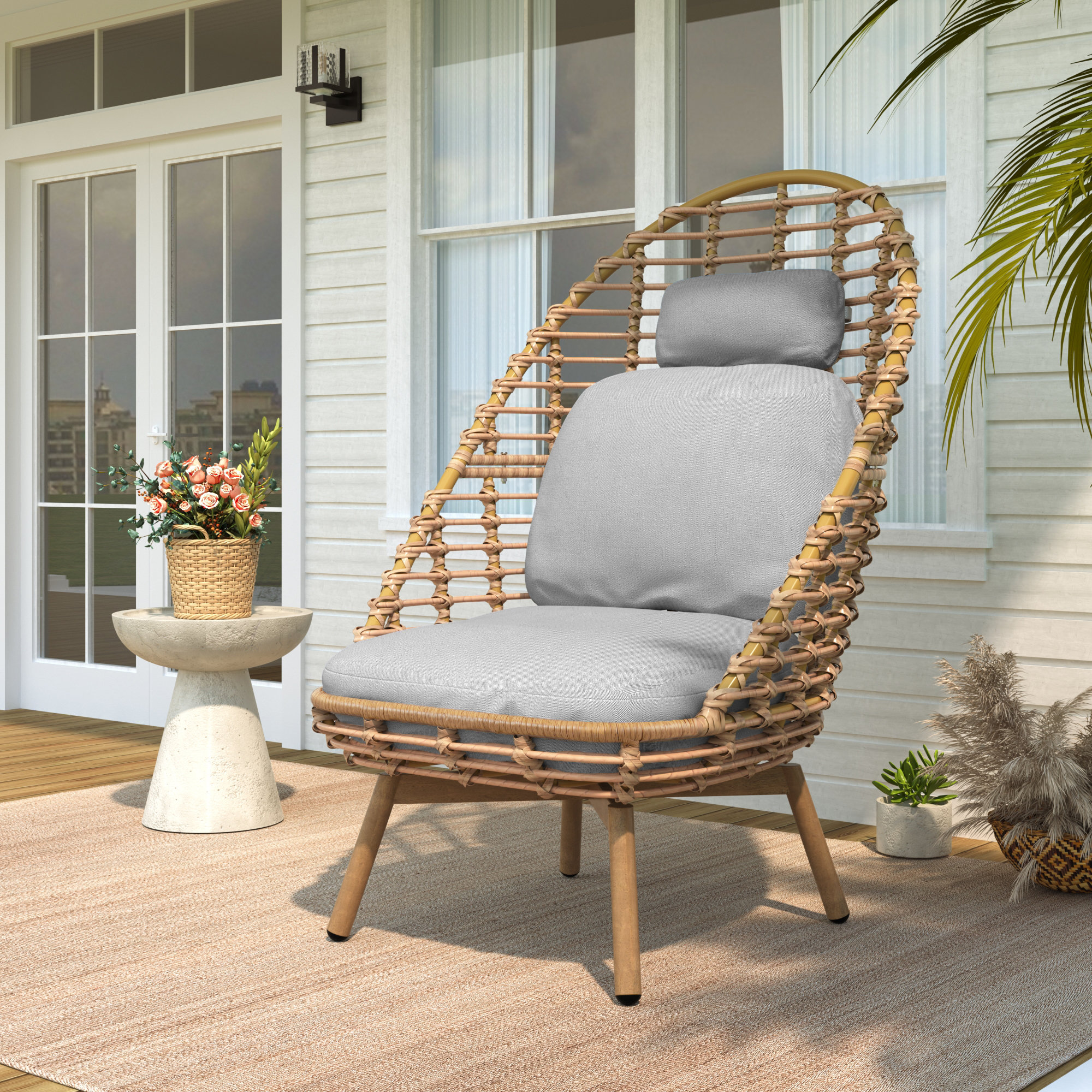 Bayou Breeze Rex Patio Swivel PE Rattan Lounge Chair With Cushions ...