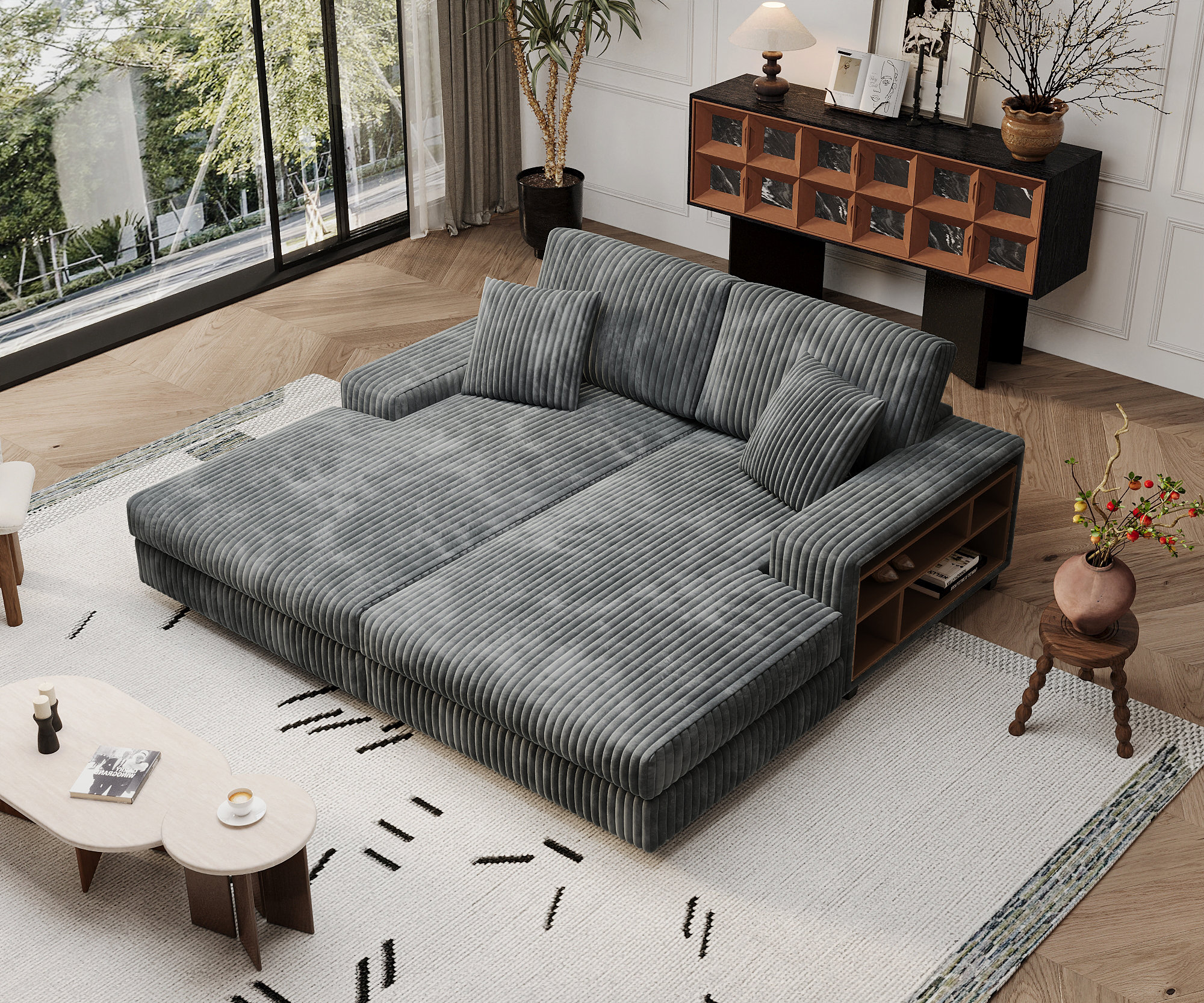 Latitude Run® Convertible combination sofa, corduroy fabric, fluffy ...