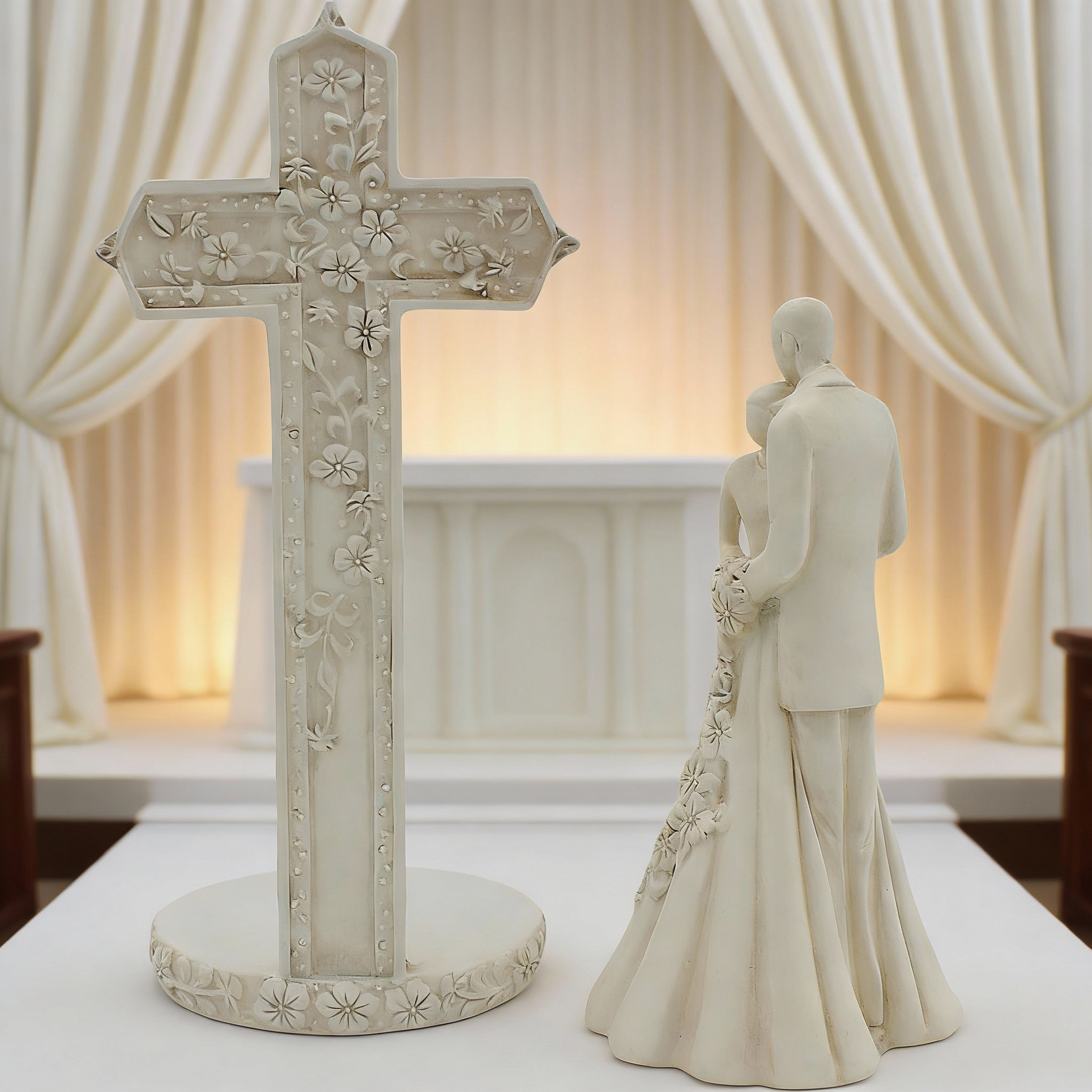 Simones 6.9-Inch Wedding Cake Topper With Couple Statue & Cross & Ring ...