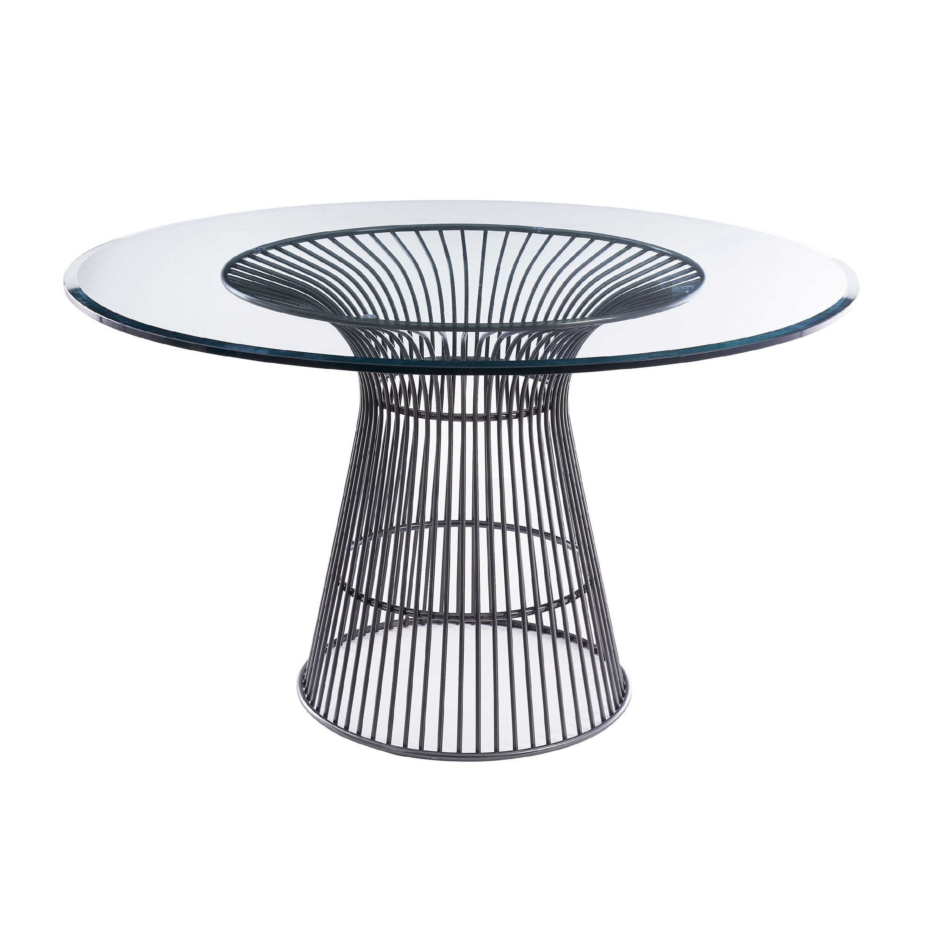 Benjara Cid Axa Dining Table, 51 Inch Round Glass Top, Sunburst Black ...