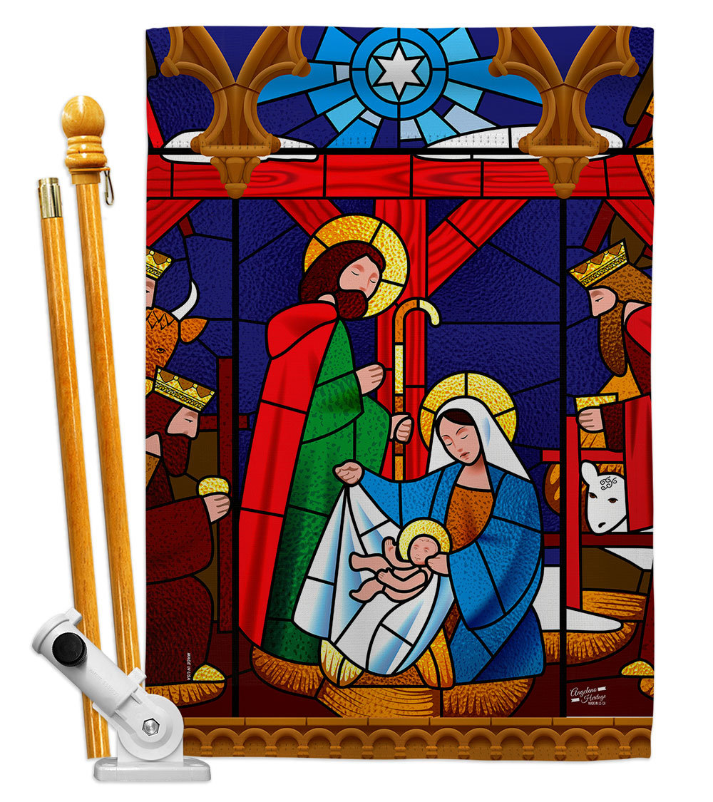 Angeleno Heritage Stained Glass Nativity House Flag Set Winter 28 X40 ...