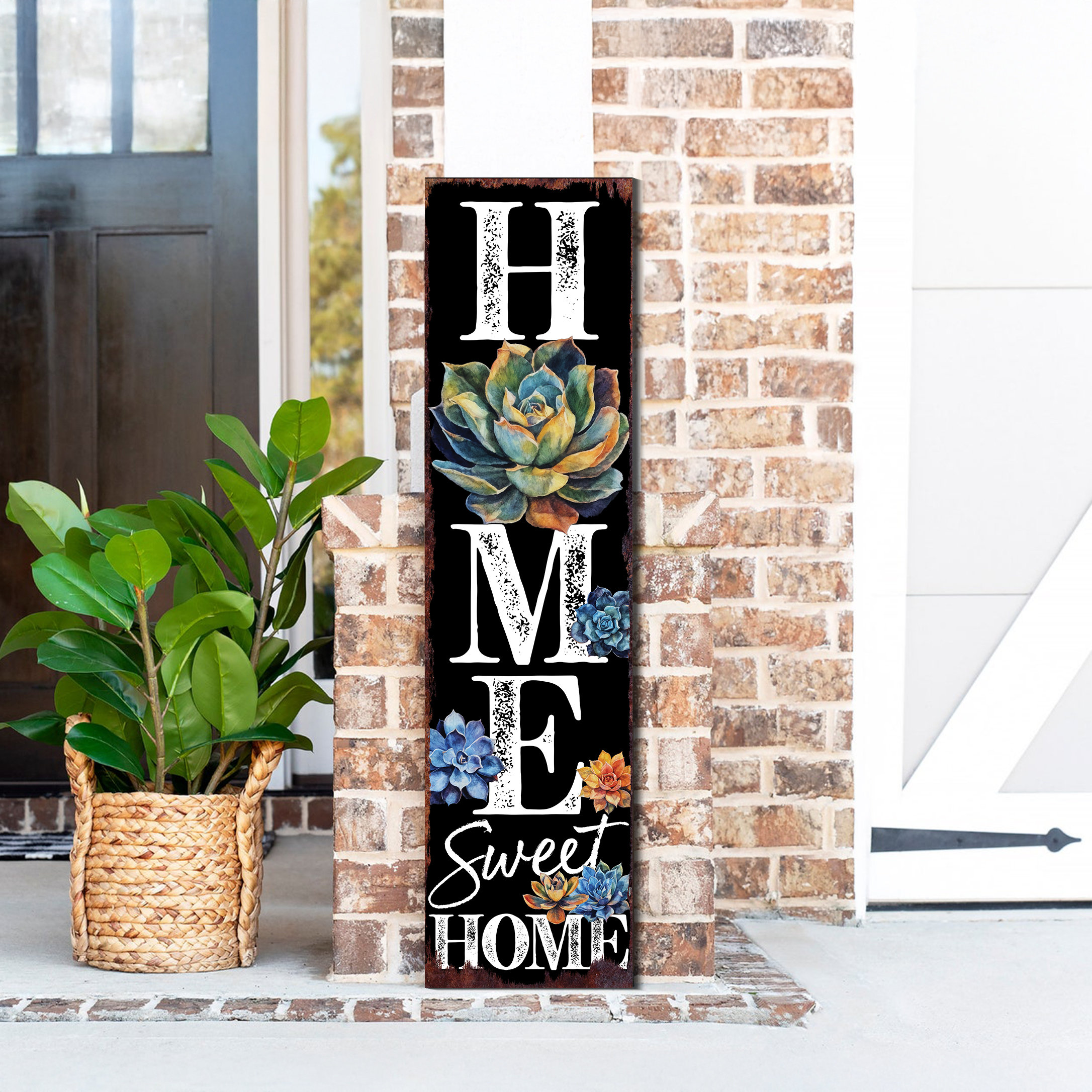 August Grove Spring Succulent Home Sweet Home Decor Porch Sign ...