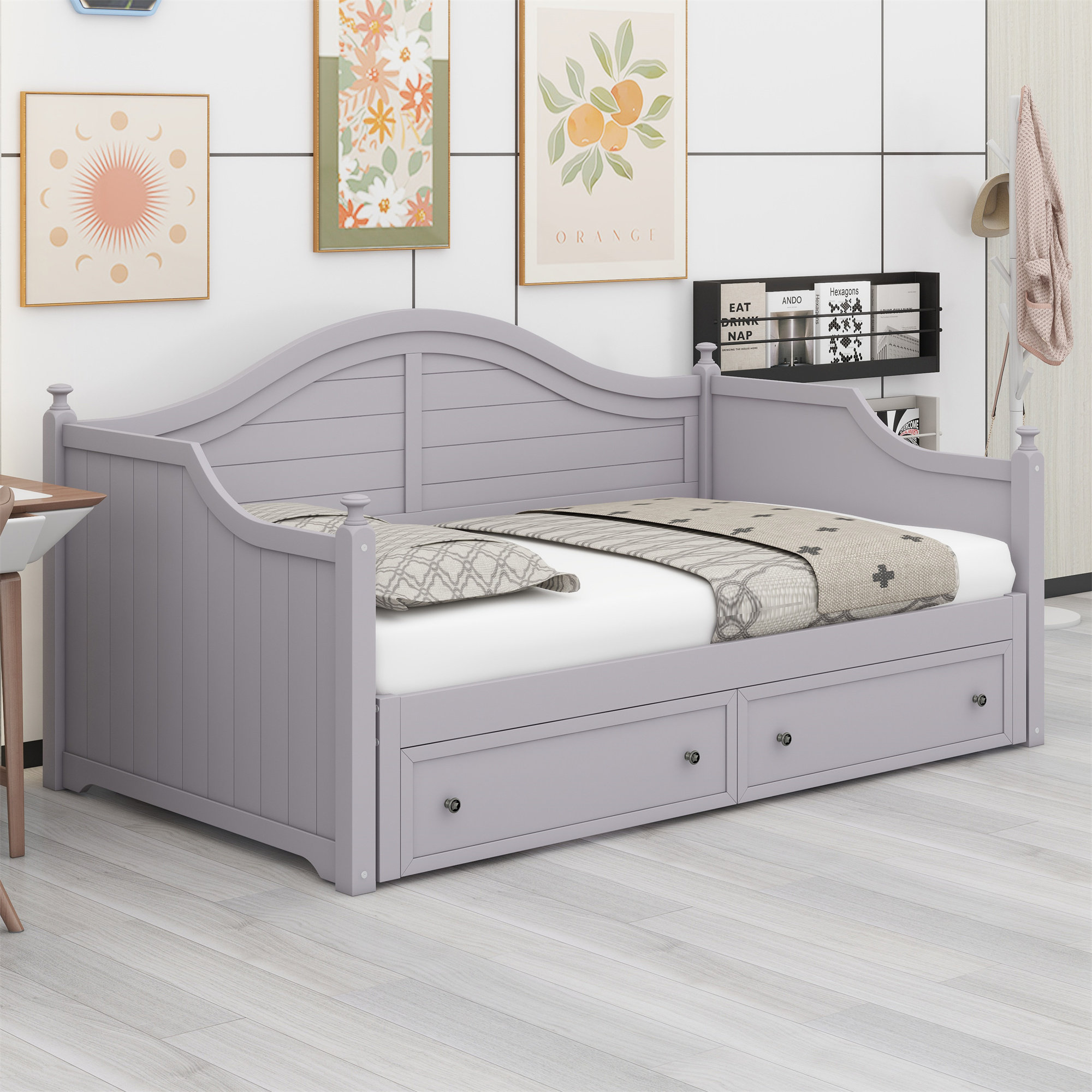 One Allium Way® Wood Daybed With Extended Pop Up Trundle And Storage ...