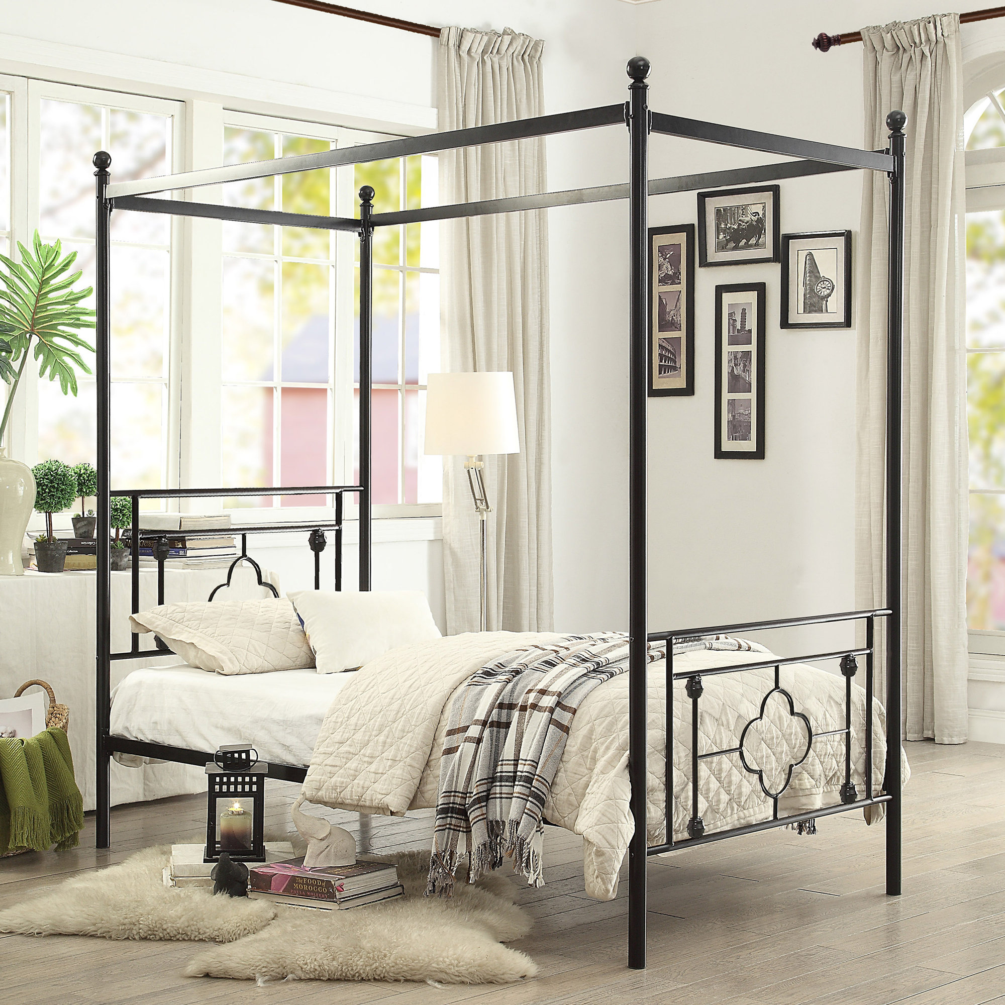 Red Barrel Studio Platform Canopy Bed Metal Frame Ball Finials Modern ...
