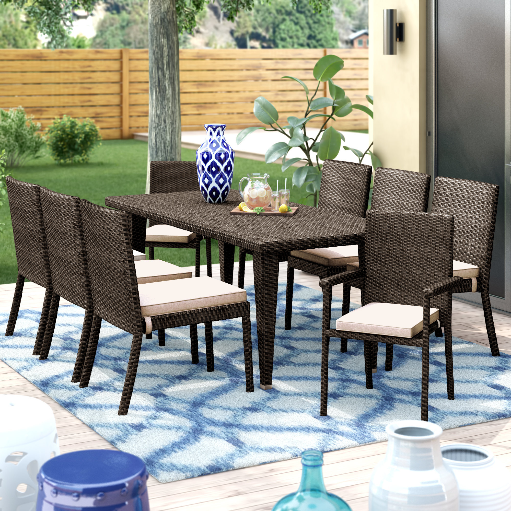 Ivy Bronx Renea Outdoor 9 Piece Dining Set with Cushions | Wayfair