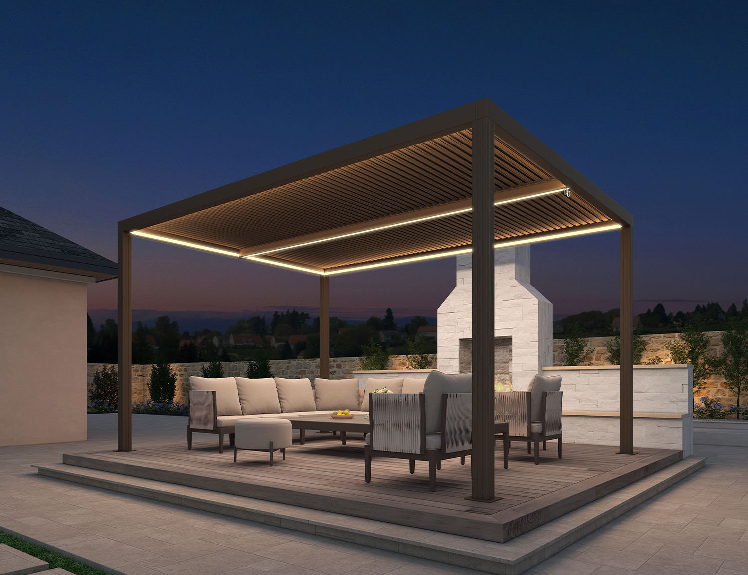 Purple Leaf Outdoor Louvred Pergola With Integrated Led Strip Lights ...