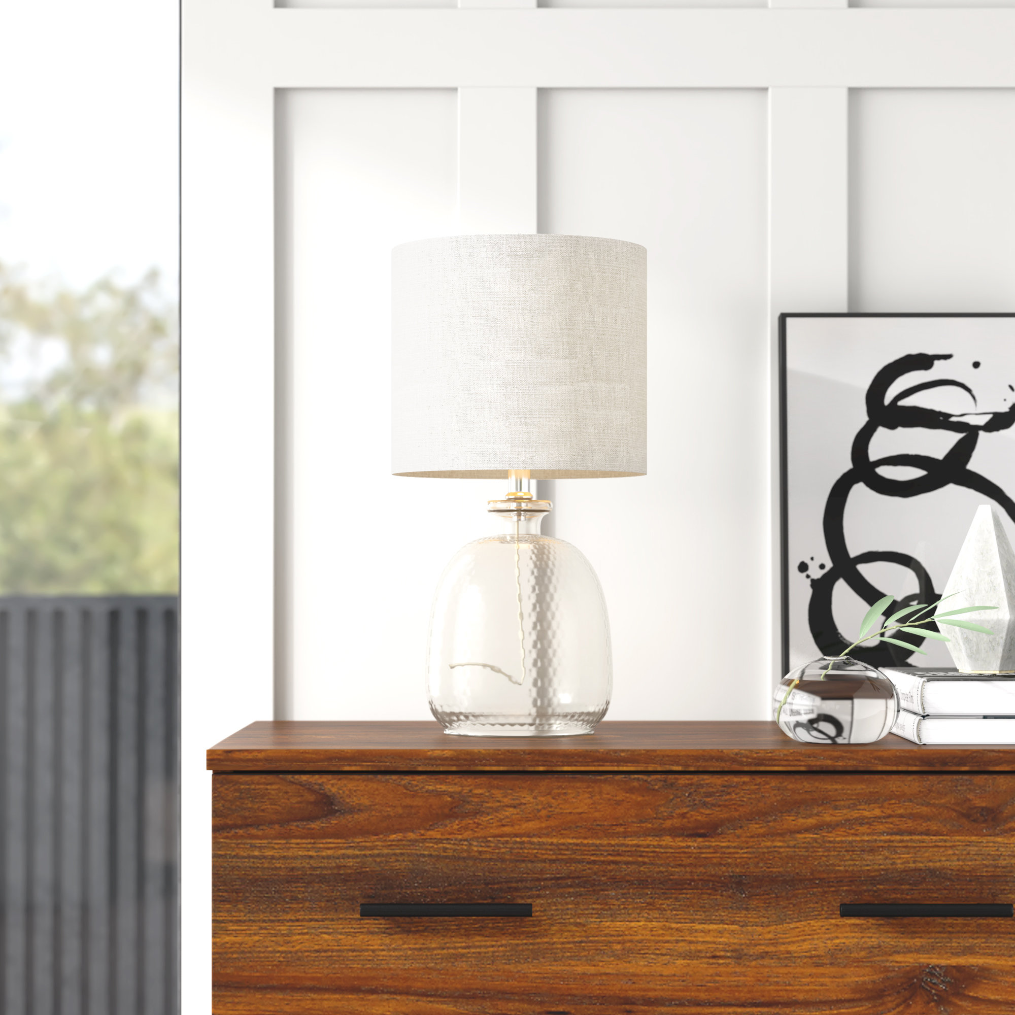 Mercury Row® Planas 16.75" Brushed Polished/Clear Nickel Table Lamp ...
