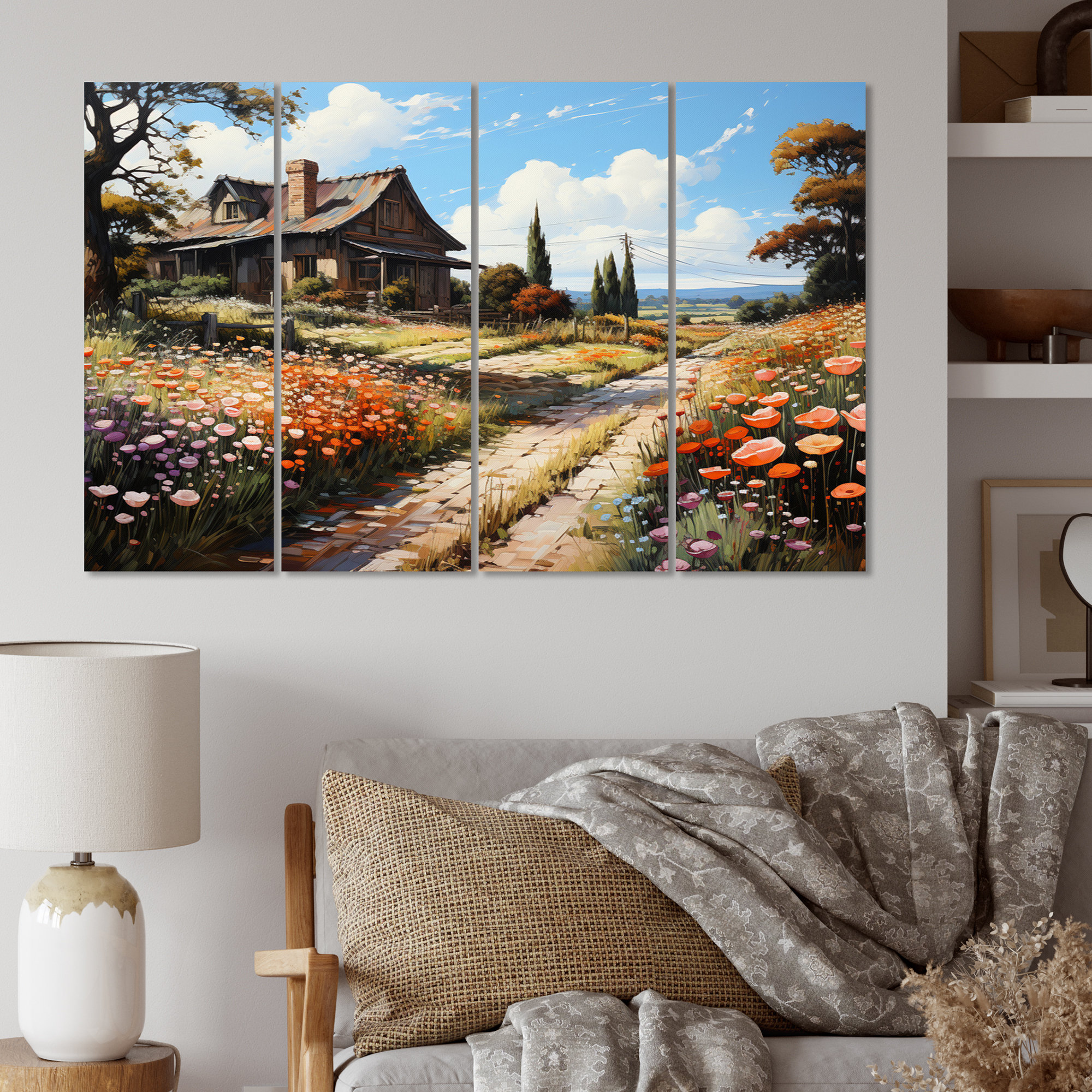 Design Art Countryside Cottage Garden Patchwork I - Landscapes Wall Art ...