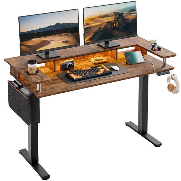 Steelside™ Labelle 58.1'' W Standing Desk Adjustable Height, LED Gaming ...