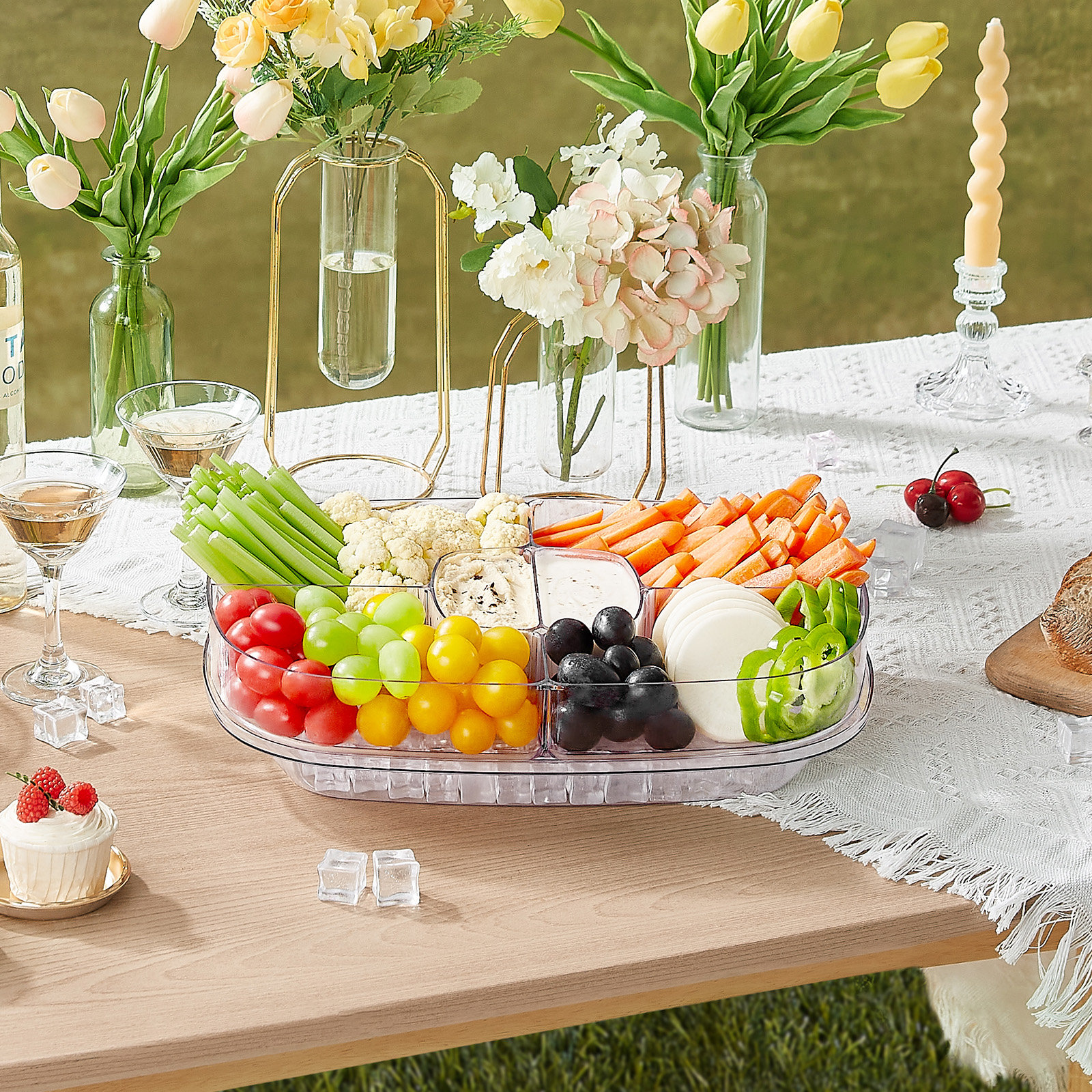 Prep & Savour Chilled Serving Tray With Lid, 15" Shrimp Cocktail ...