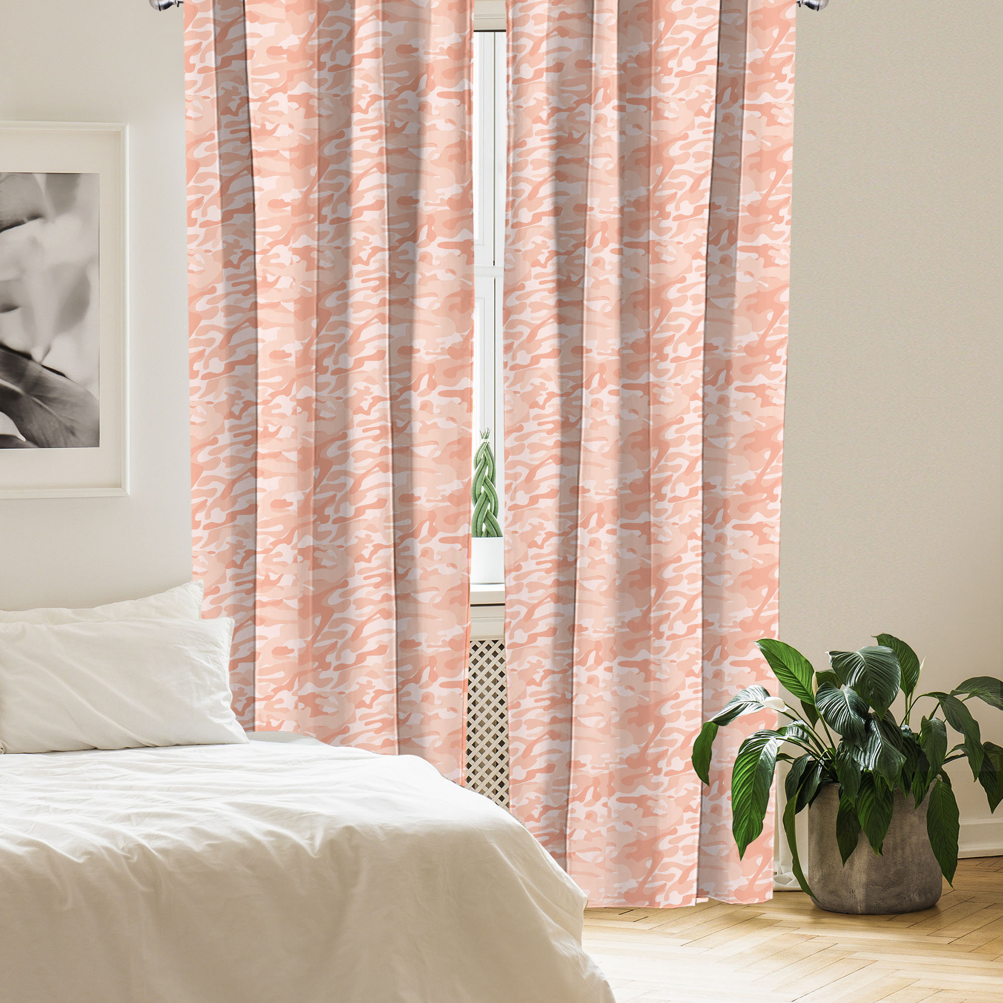 Red Barrel Studio® Camouflage 4-Panel Curtains, Soft Peach Tones Salmon ...